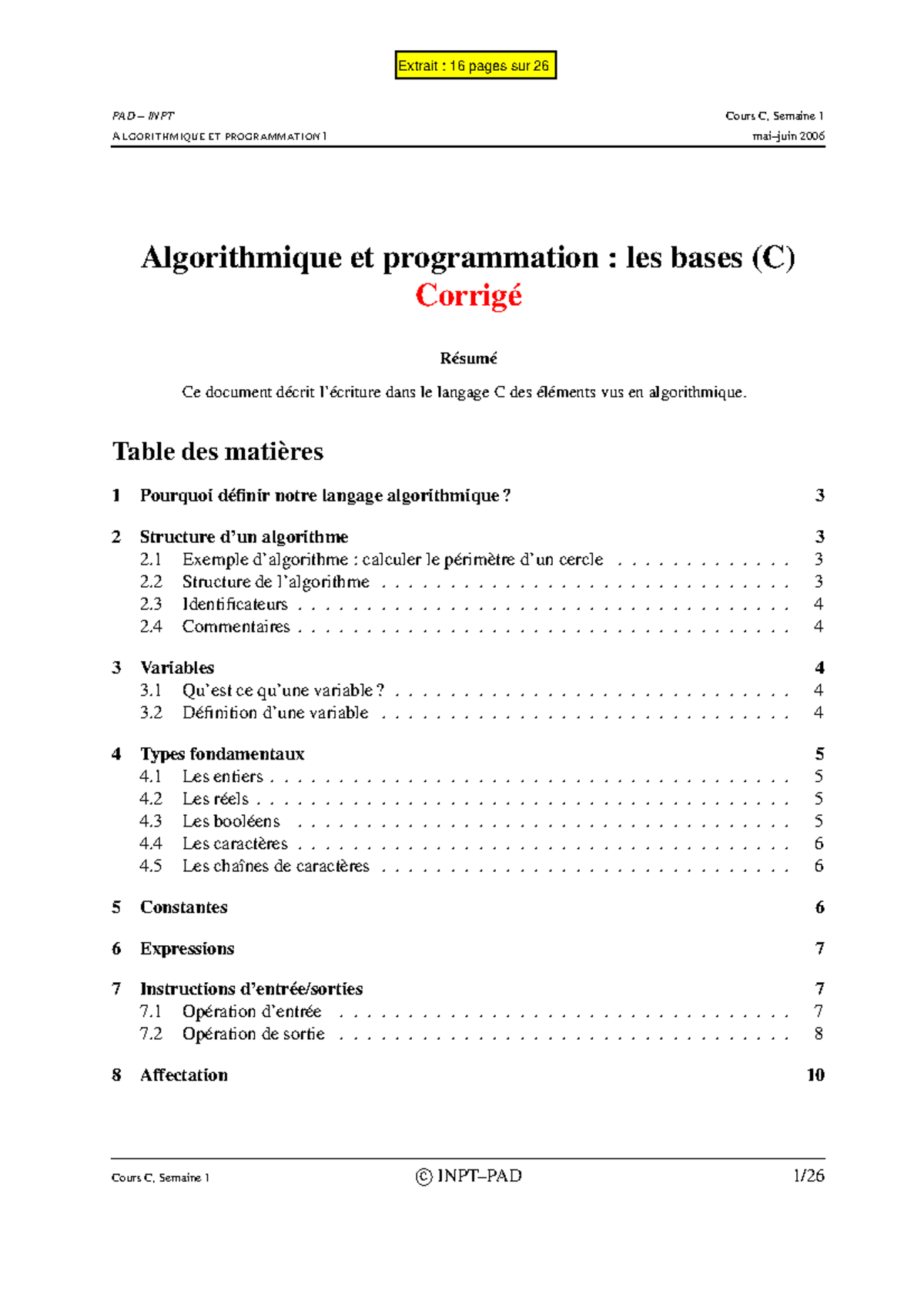 Algorithmique résumé exercices corrigés 02 - PAD – INPT Algorithmique et programmation : les ...