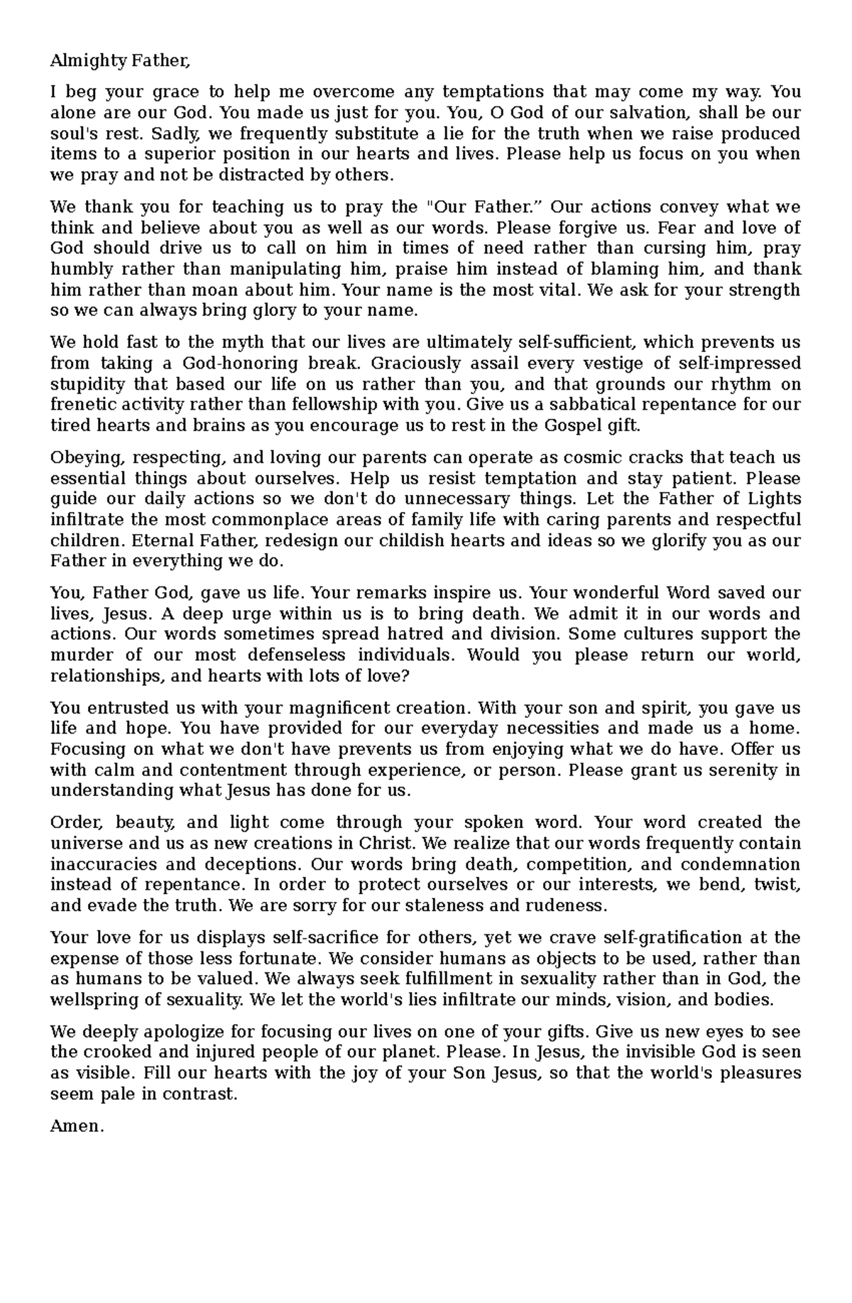 let us pray to our lord and ask for forgiveness - Almighty Father, I ...