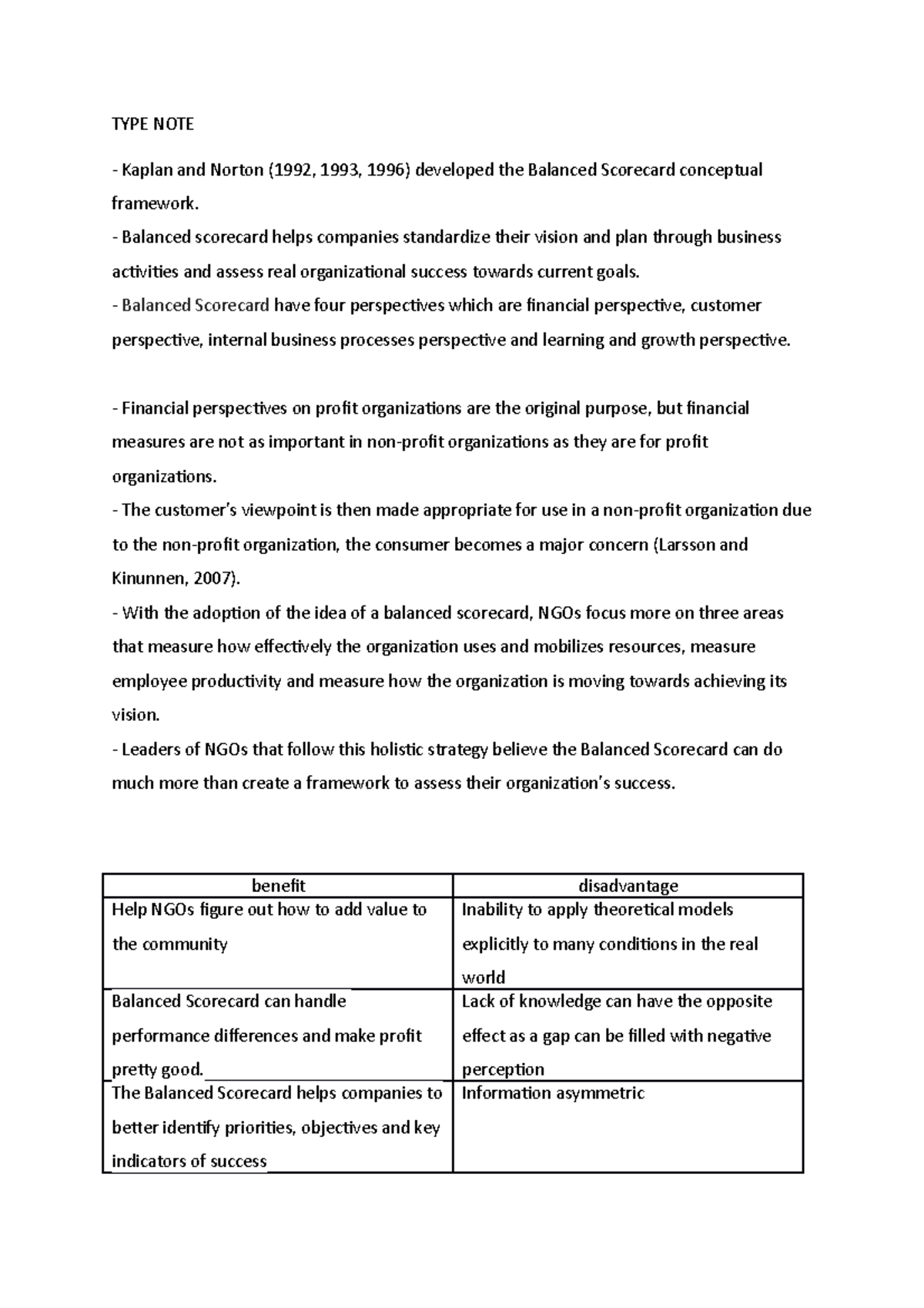 TYPE NOTE - nothing - TYPE NOTE Kaplan and Norton (1992, 1993, 1996 ...