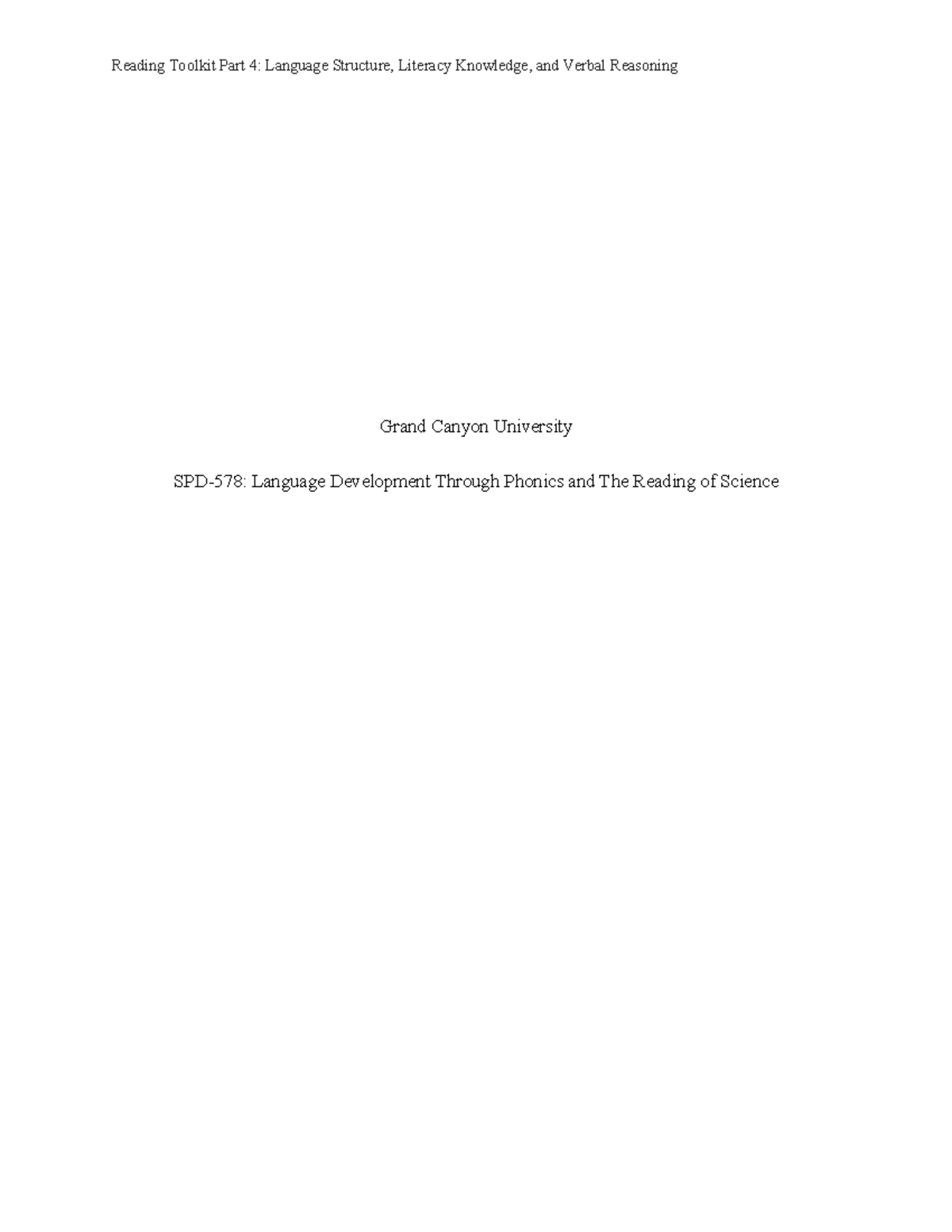 Reading Toolkit Part 4 Language Structure, Literacy Knowledge, and ...