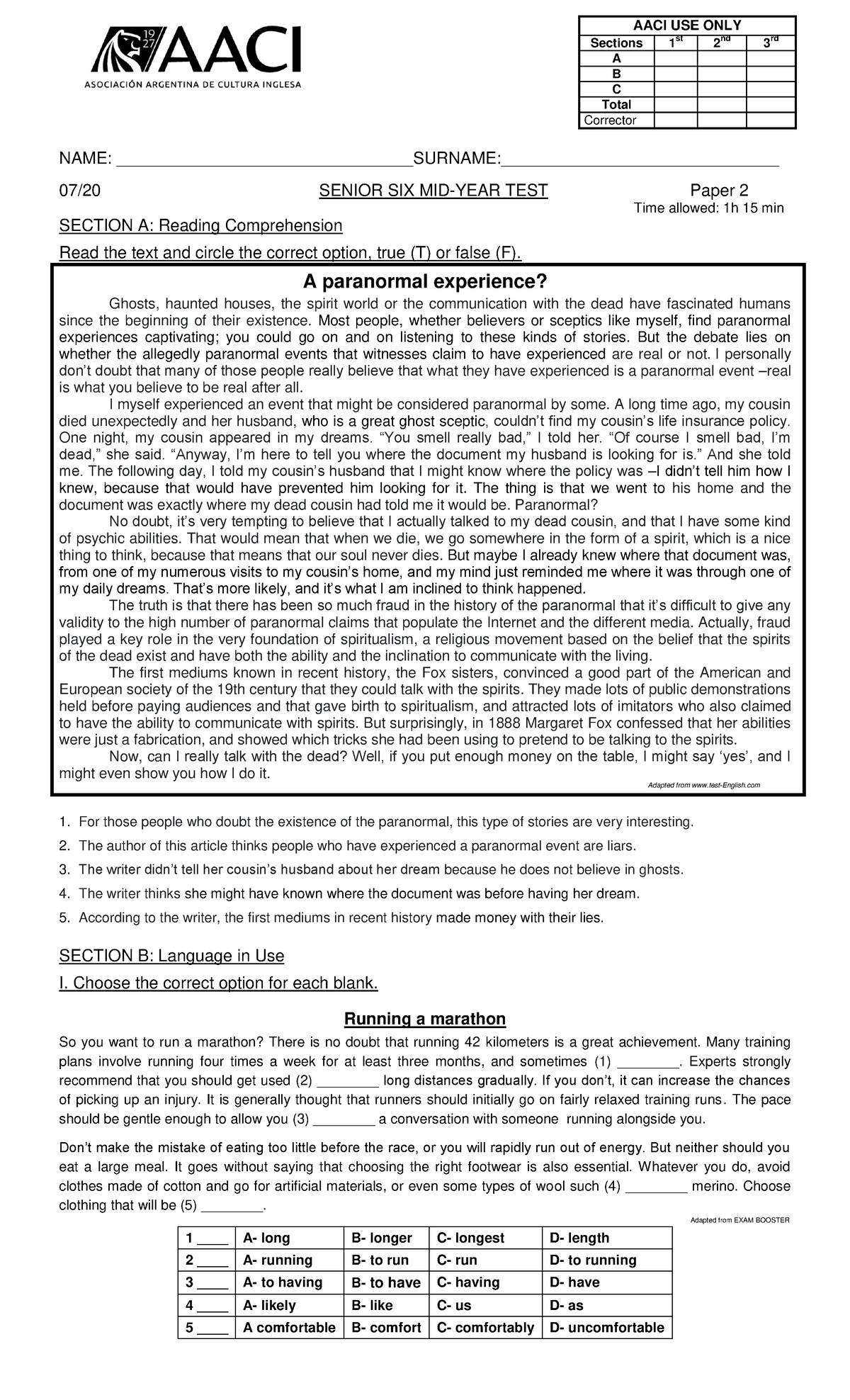 Senior 6 MID YEAR TEST 2020 P2 - NAME: __SURNAME: 07/20 SENIOR SIX MID ...