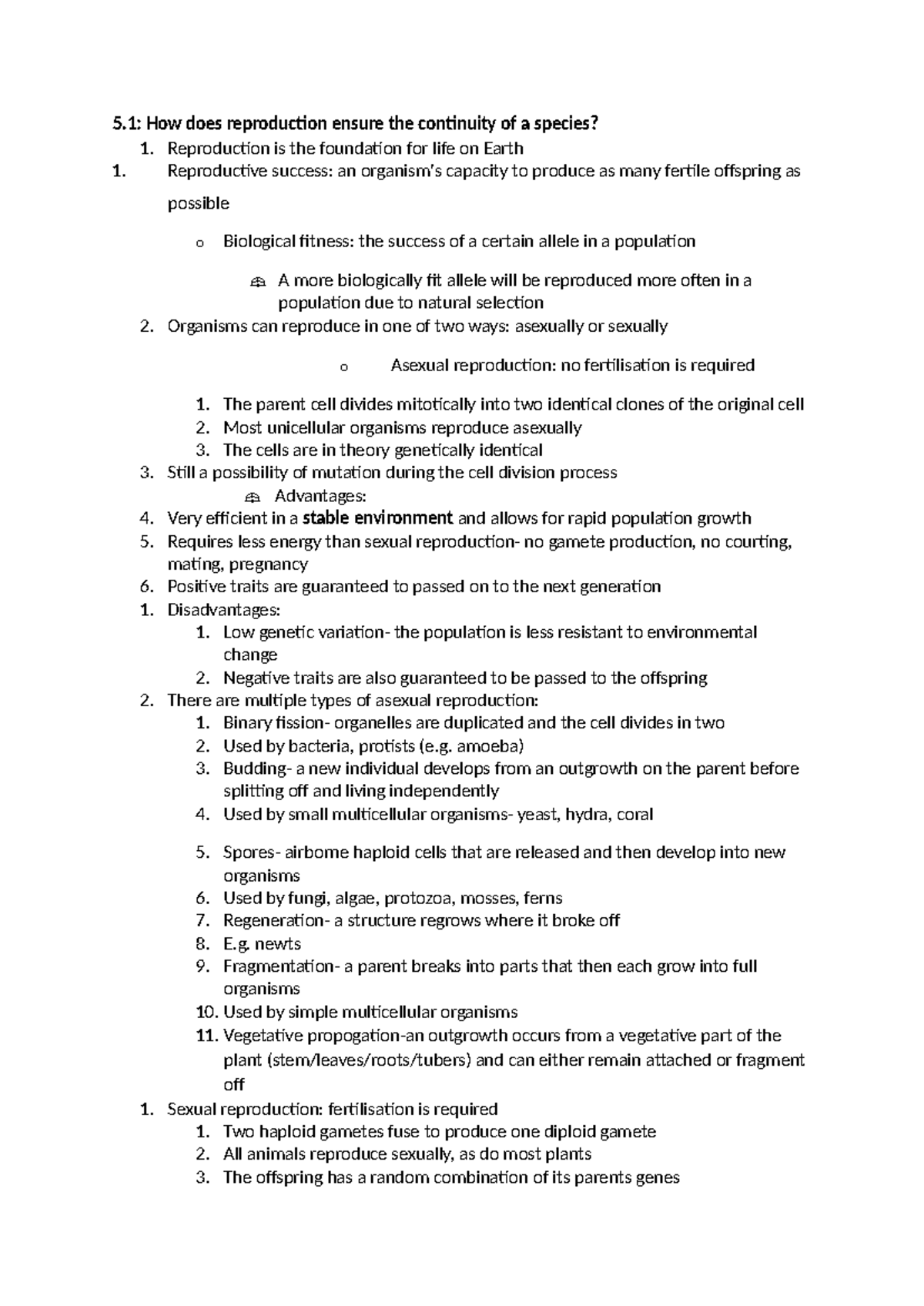 biology hsc notes - 5: How does reproduction ensure the continuity of a ...