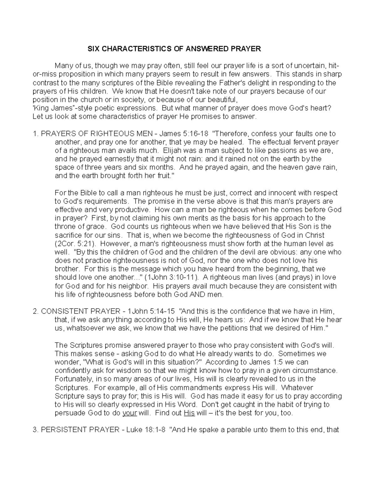 Prayer-6characteristics - SIX CHARACTERISTICS OF ANSWERED PRAYER Many ...