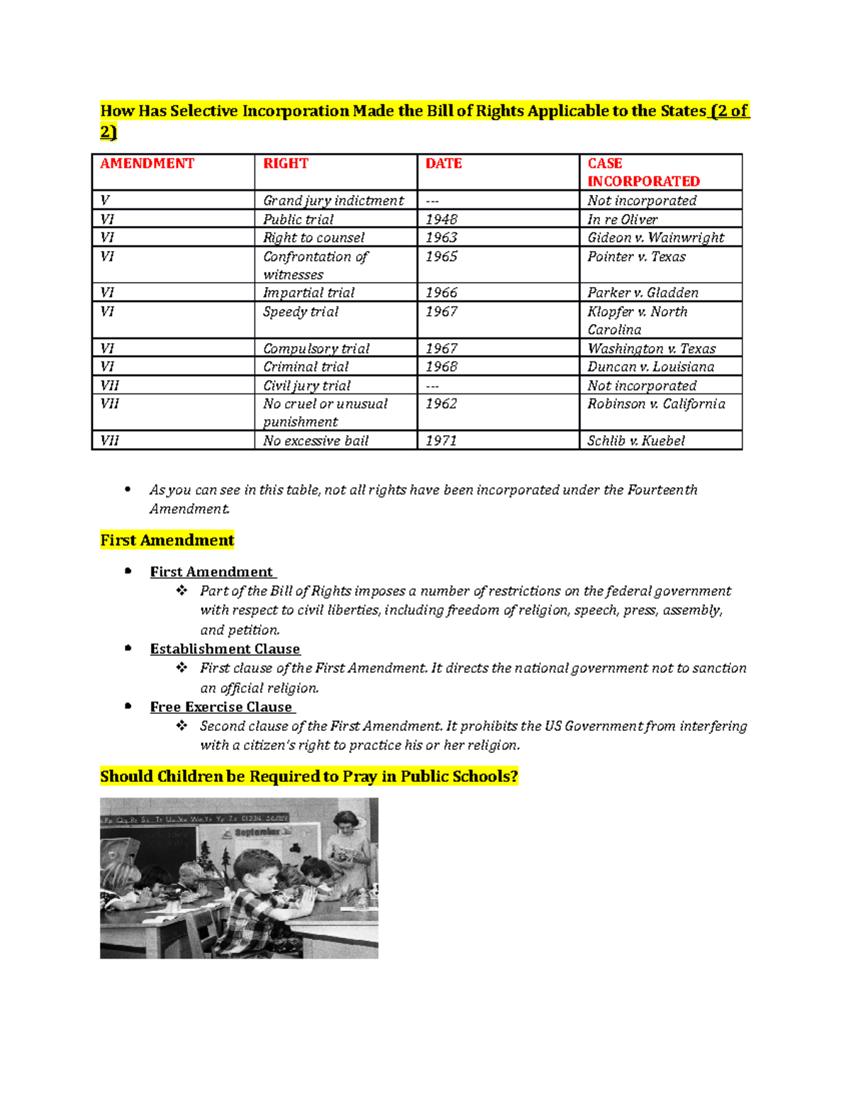 Polisci Notes CH. 4 pt. 3 - How Has Selective Incorporation Made the ...