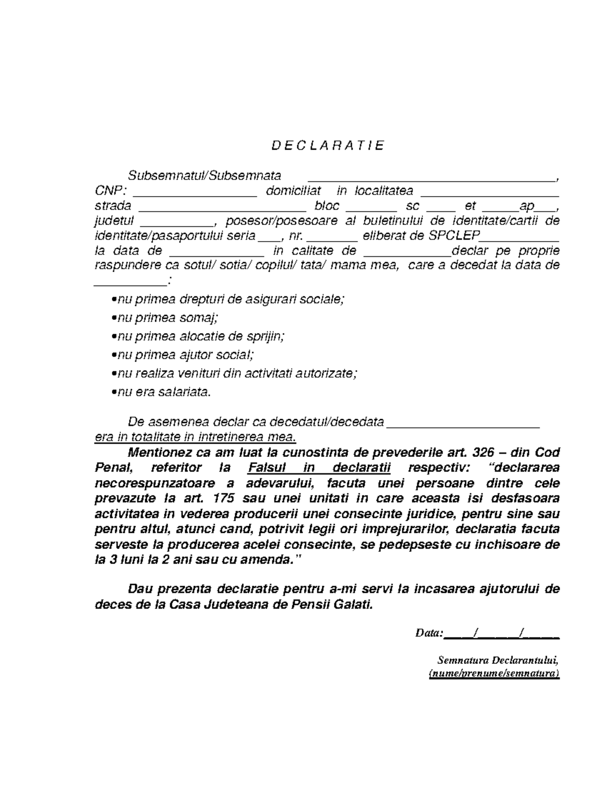 Decintr - D E C L A R A T I E Subsemnatul/Subsemnata ...