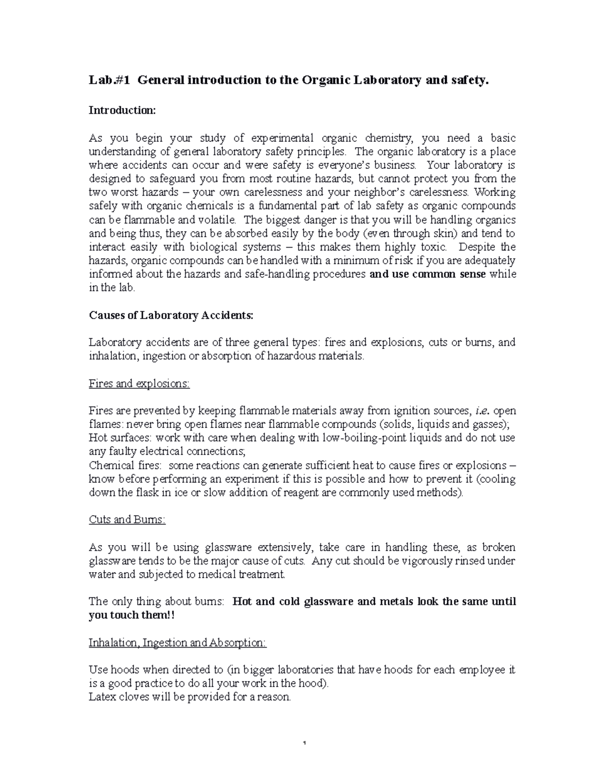 Lab1 - Laboratory docs - Lab.#1 General introduction to the Organic ...