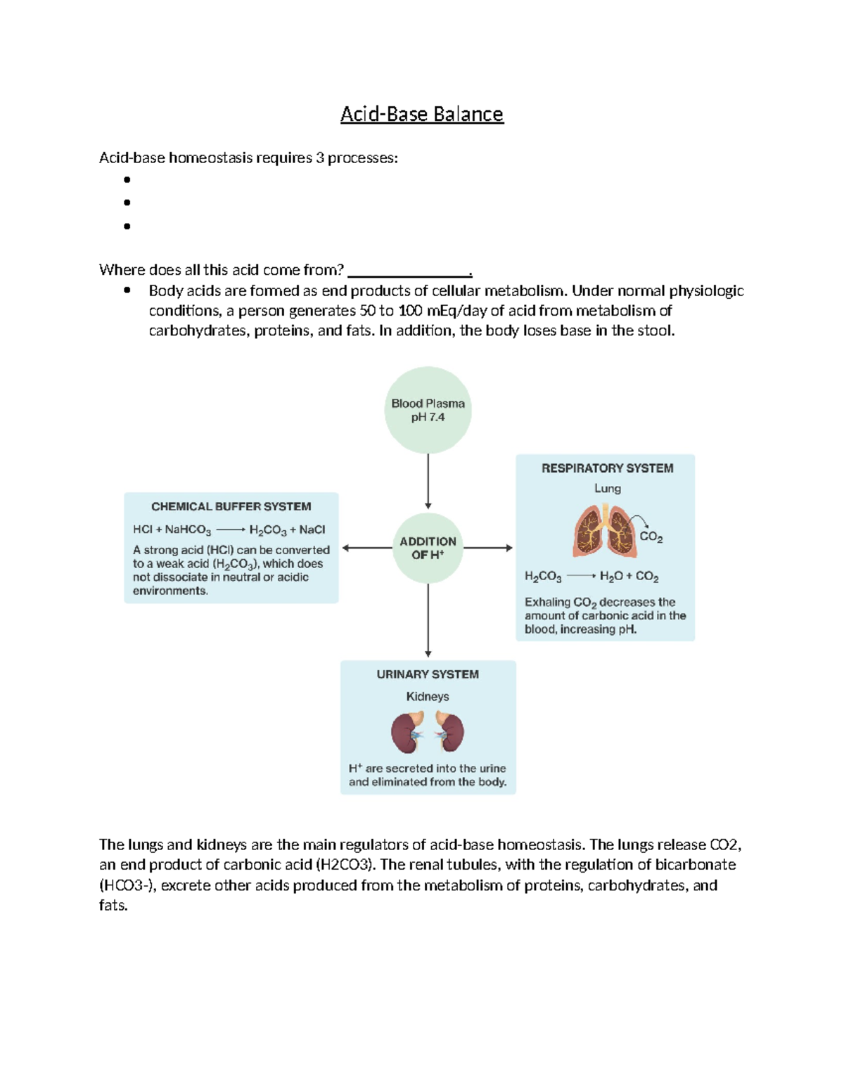 Acid Base Lecture Notes - Acid-Base Balance Acid-base homeostasis ...