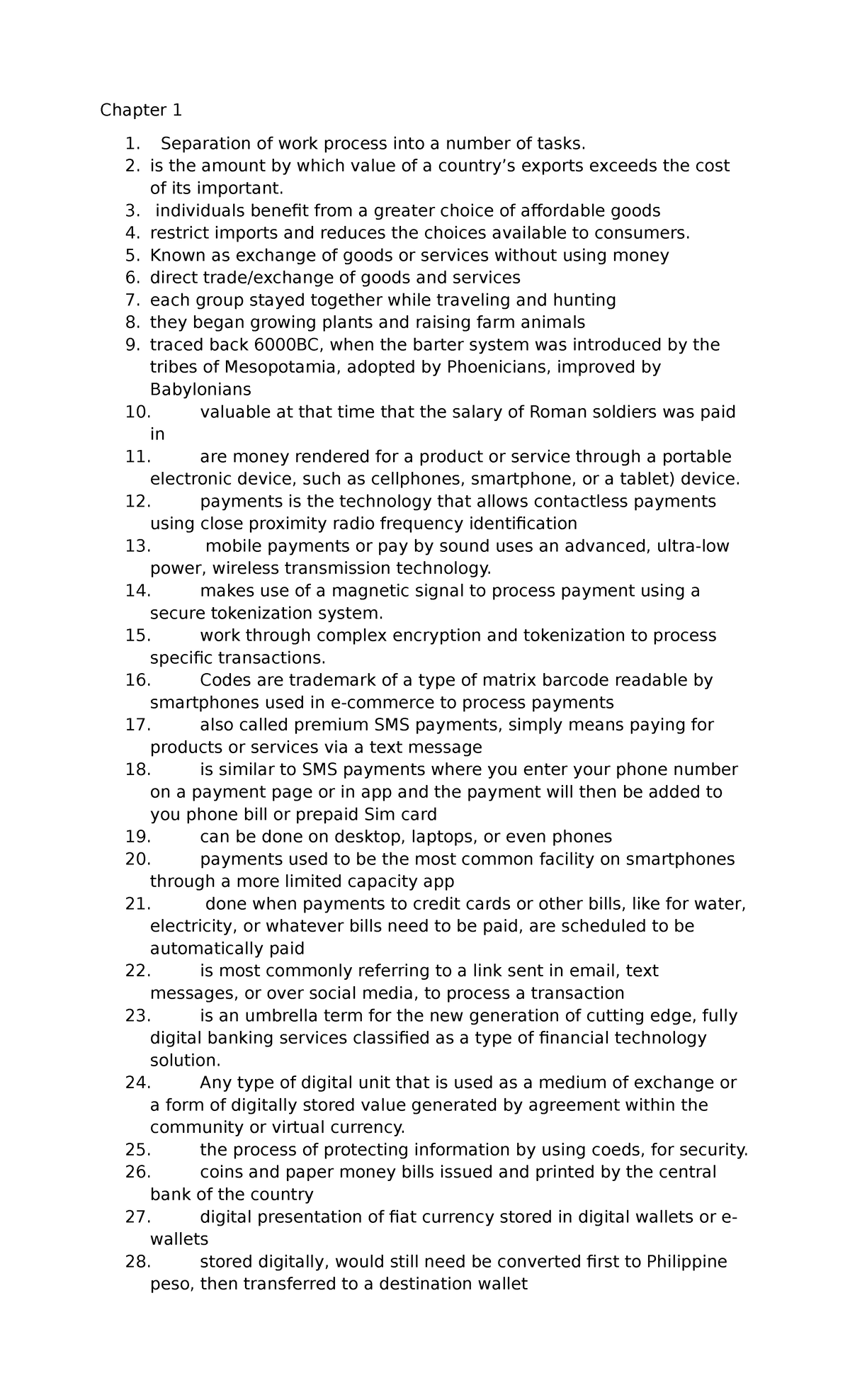 Chapter-1 - Reviewer - Chapter 1 1. Separation of work process into a ...
