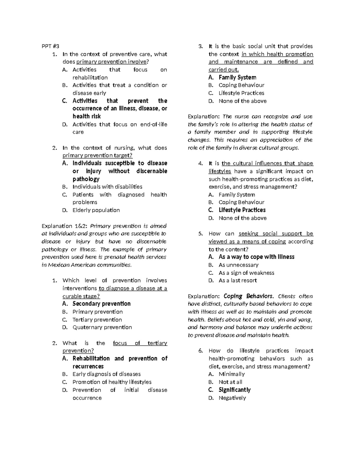 PPT QUIZ #3 - PPT In the context of preventive care, what does primary ...