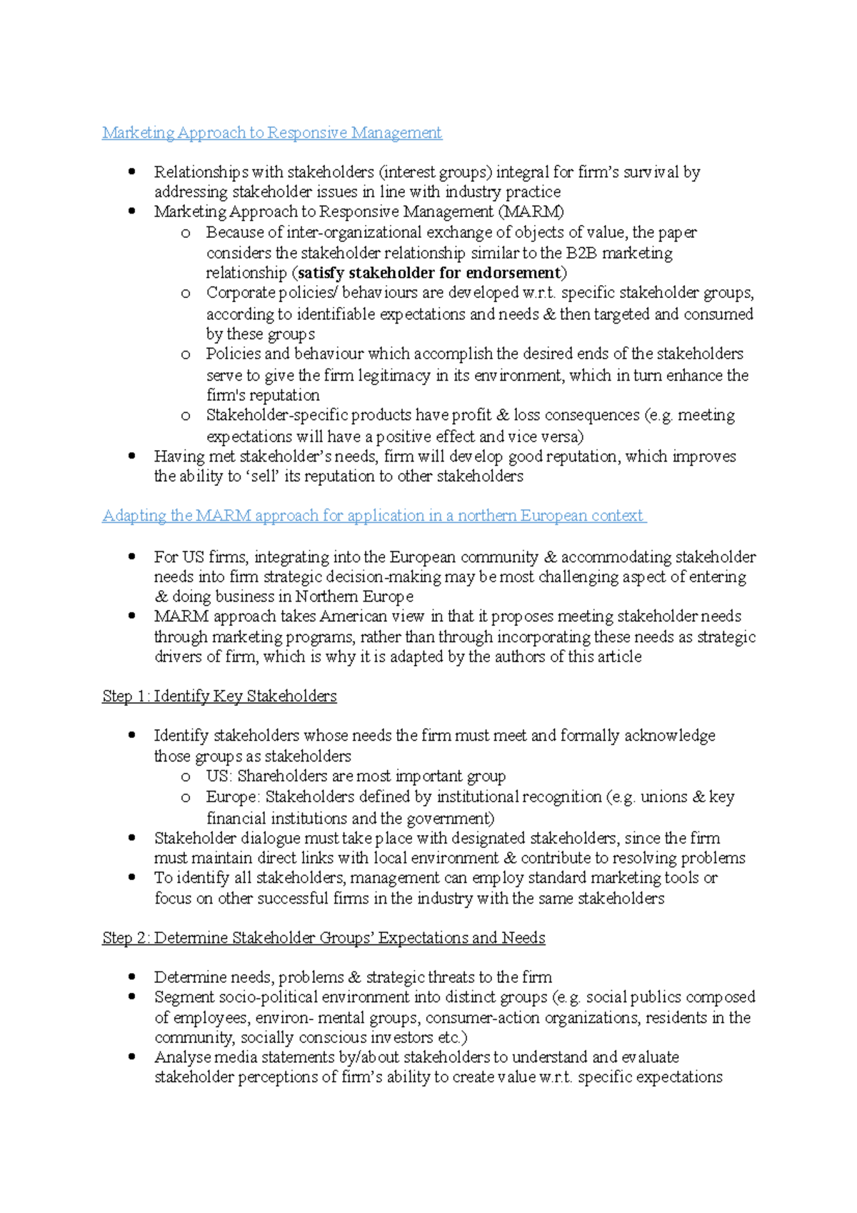 Marketing Approach to Responsive Management - r. specific stakeholder ...