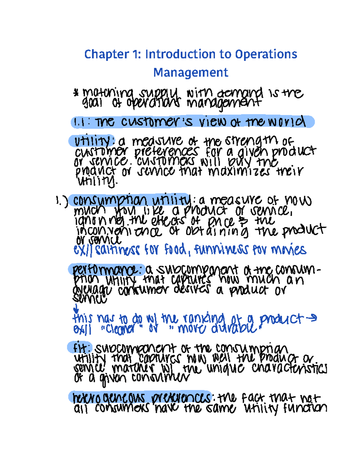 Chapter 1 Reading Notes - matching supply with demand is the goal of ...