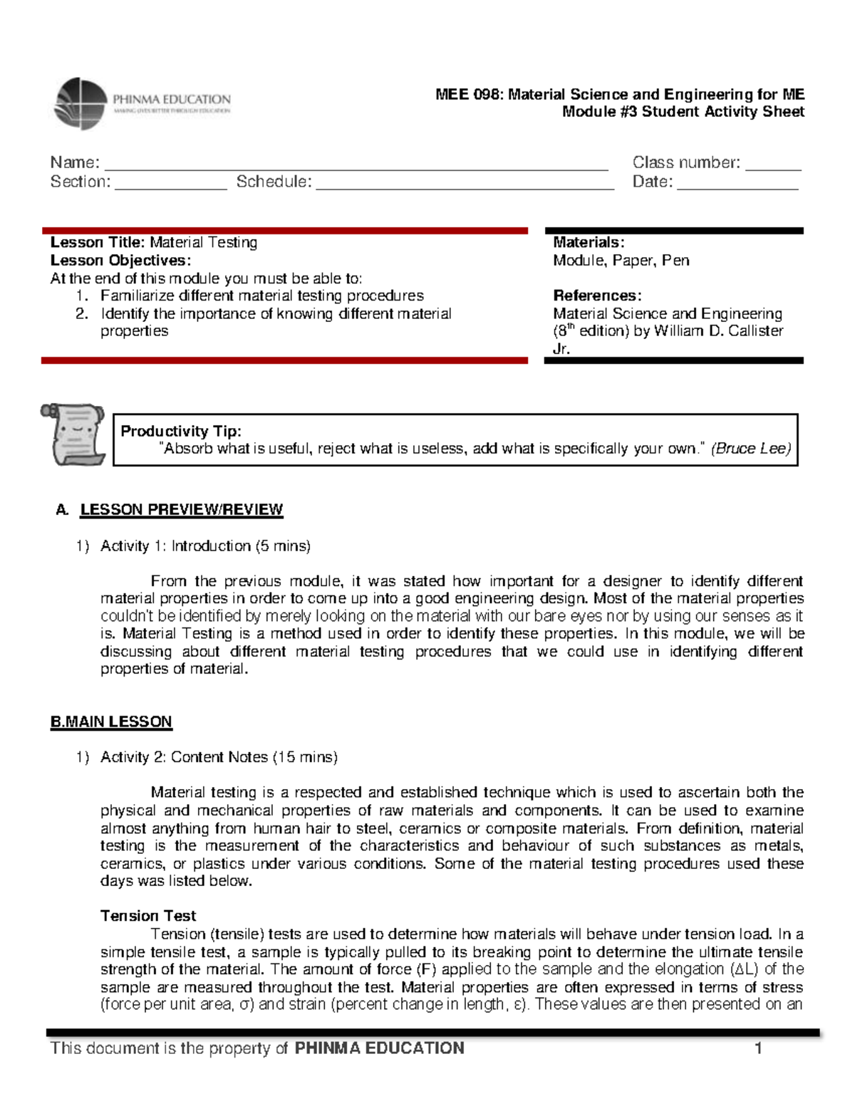 SAS3-MEE-098 - asd - Module #3 Student Activity Sheet Name: - Studocu