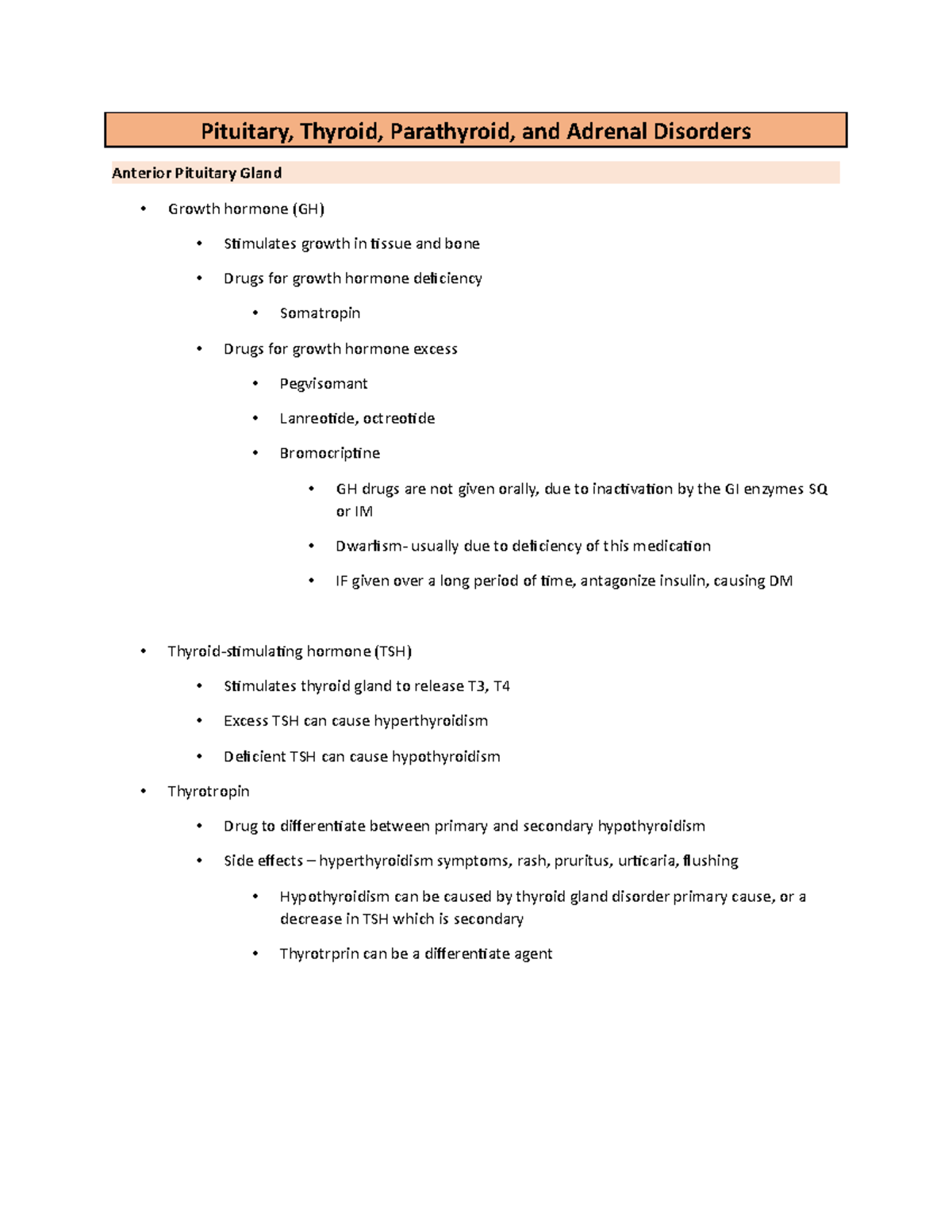 Pharm- TSH - Pituitary, Thyroid, Parathyroid, and Adrenal Disorders ...
