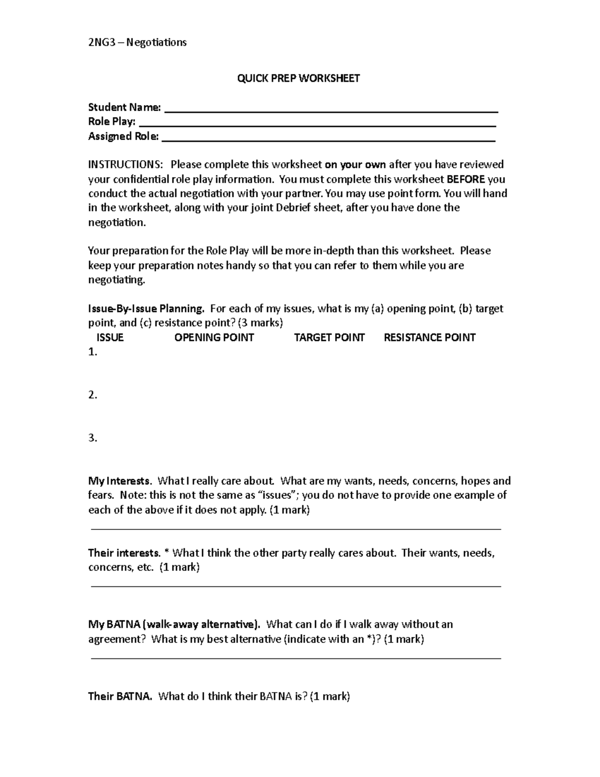 Prep Worksheet - ikkl - 2NG3 – Negotiations QUICK PREP WORKSHEET ...
