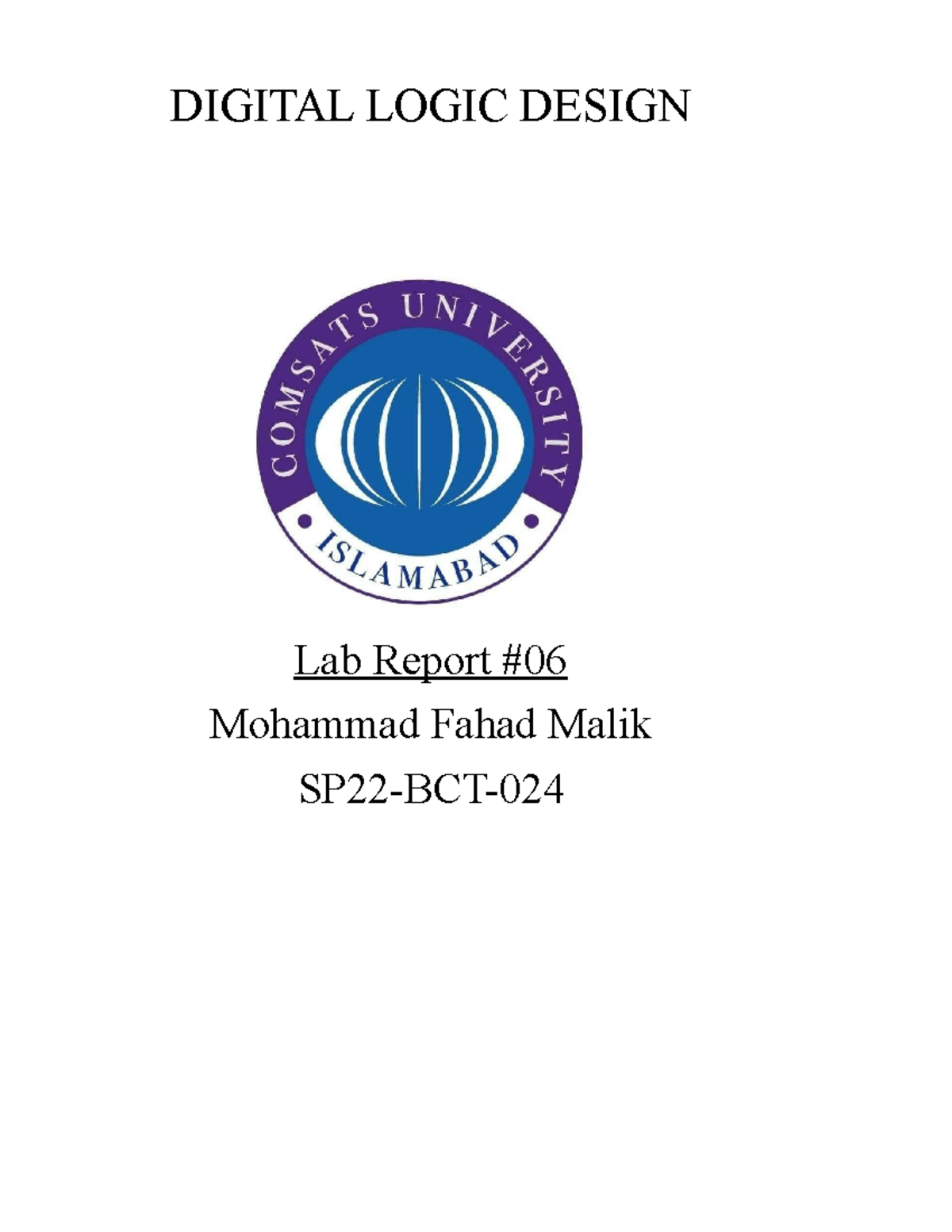 Lab Report06 Digital Logic Design Lab Report Mohammad Fahad Malik Sp22 Bct K Map And Boolean 
