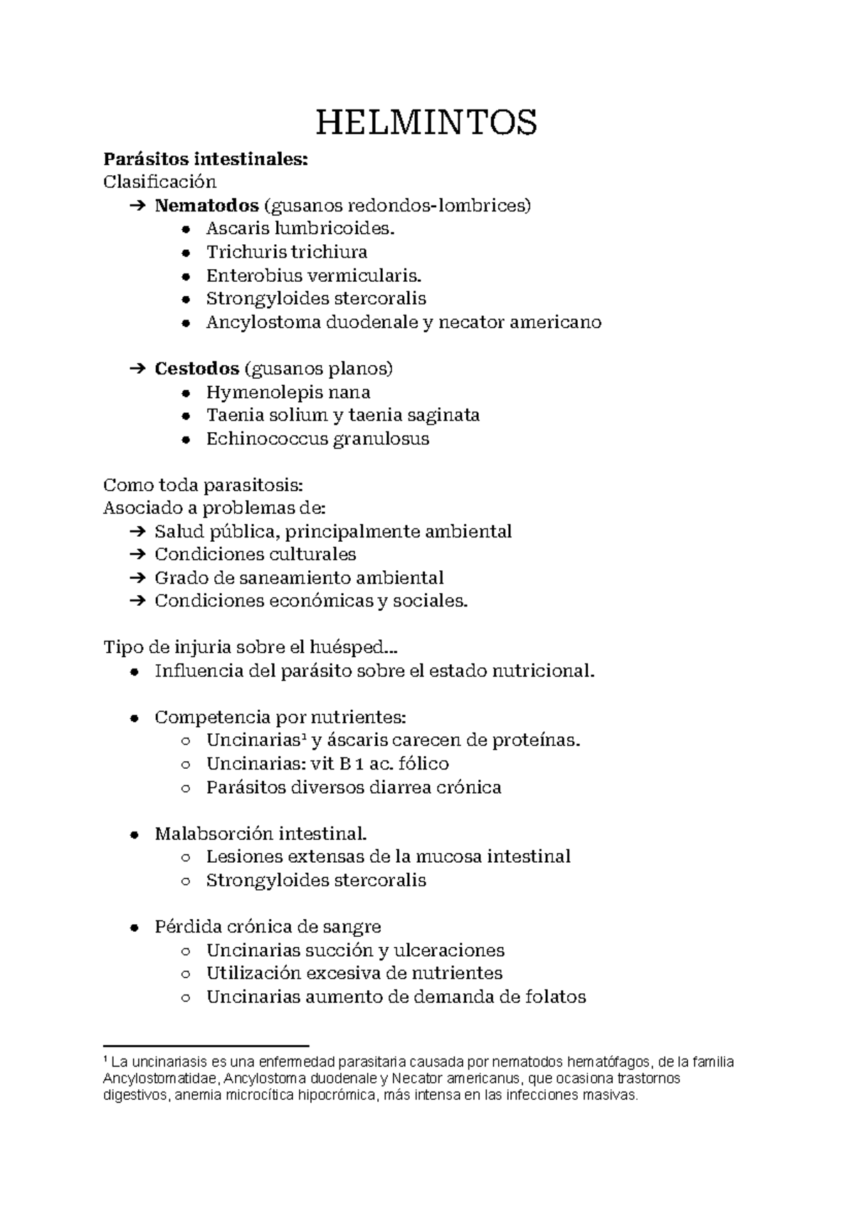 Helmintos - HELMINTOS Parásitos intestinales: Clasicación Nematodos ...