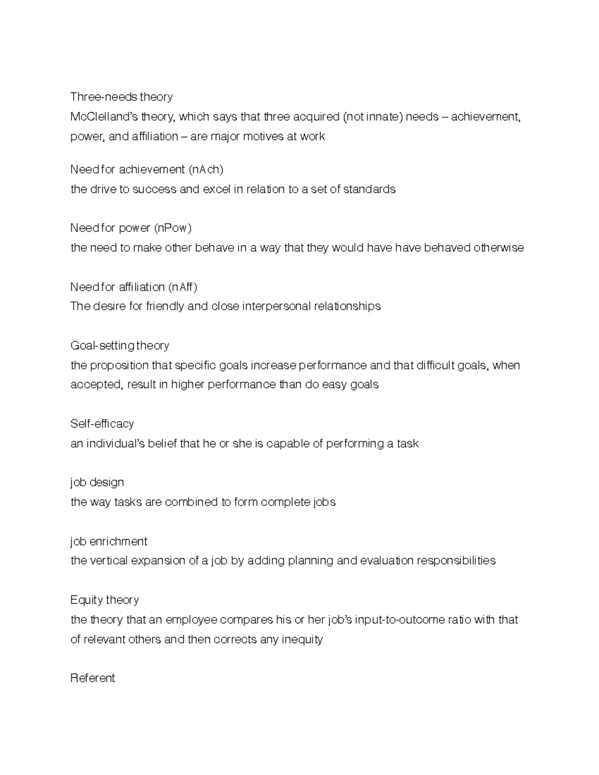 Ba304 exam3 2 - BA 304 Exam 3 study guide - Three-needs theory ...