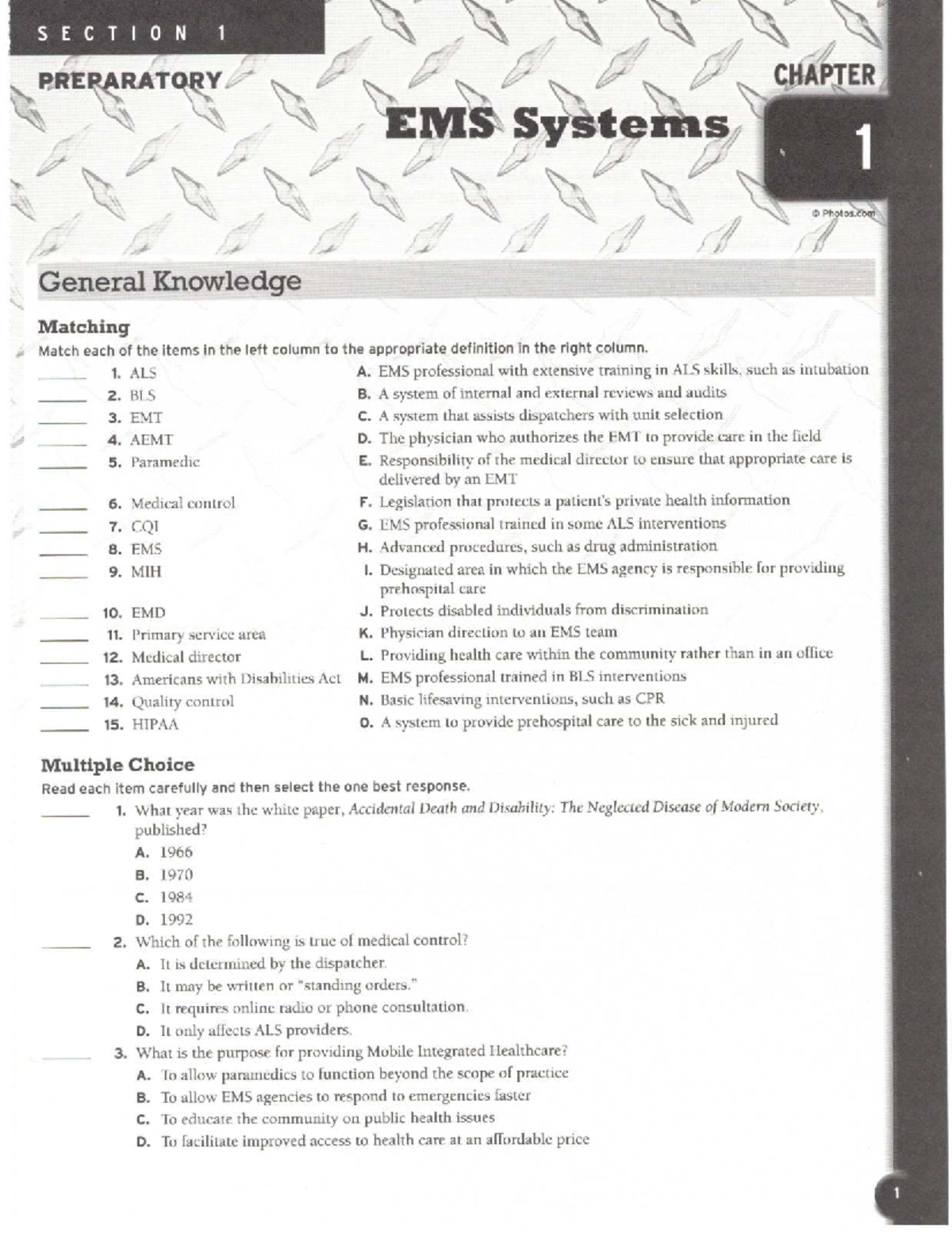Ch 1 Worksheet For Emt This Will Help Review Chapter One HSC2100 