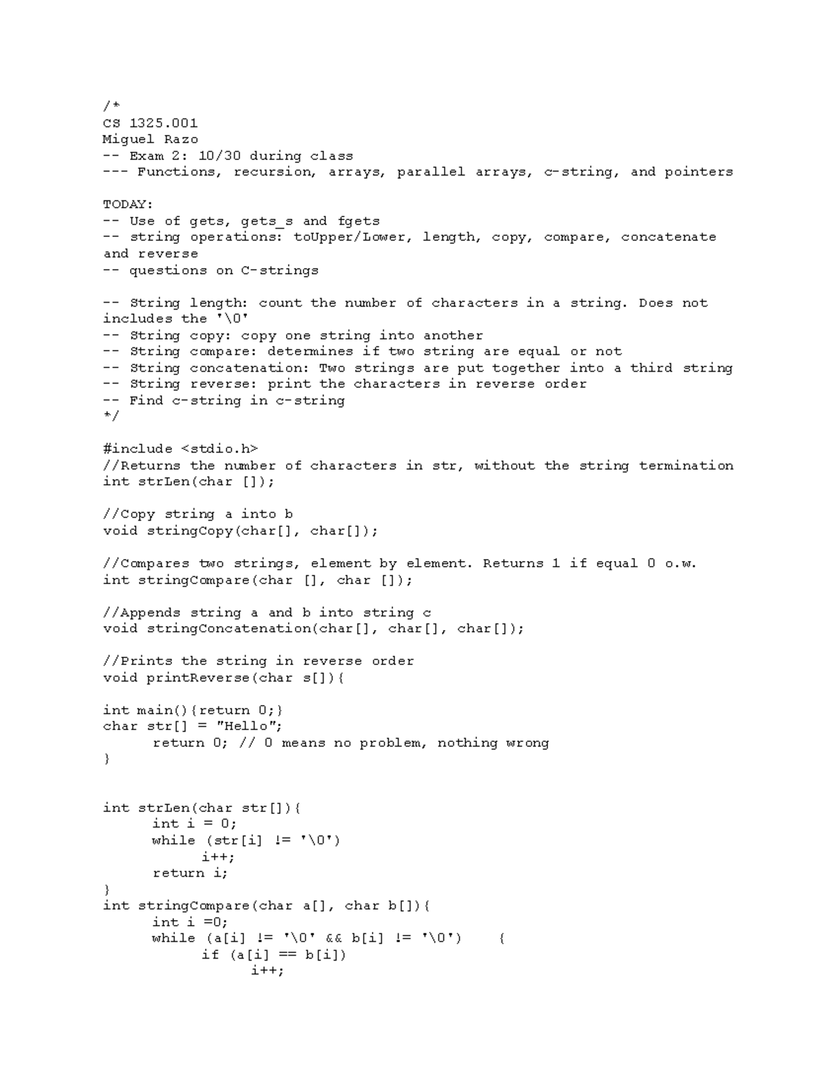 2017-computer science(cs1325)-lecture notes week11 - /* CS 1325. Miguel ...