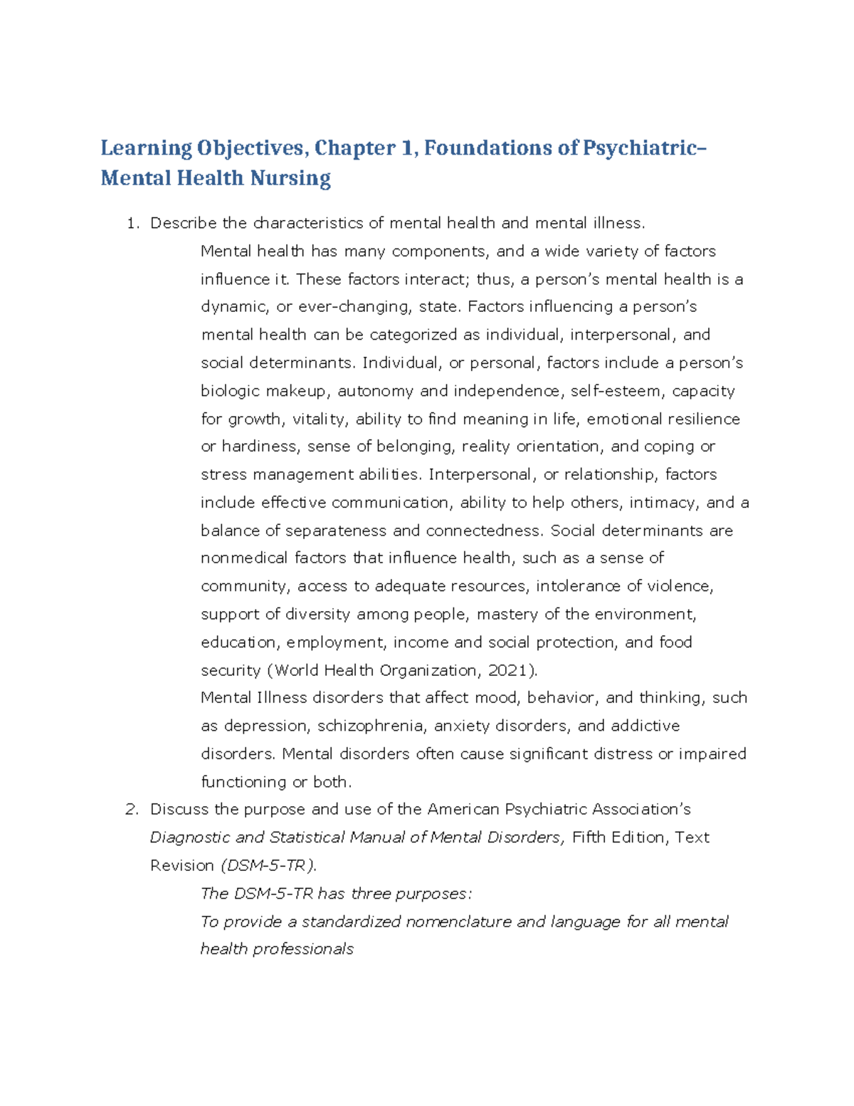 Ch 1 learning goals PMH - Learning Objectives, Chapter 1, Foundations ...