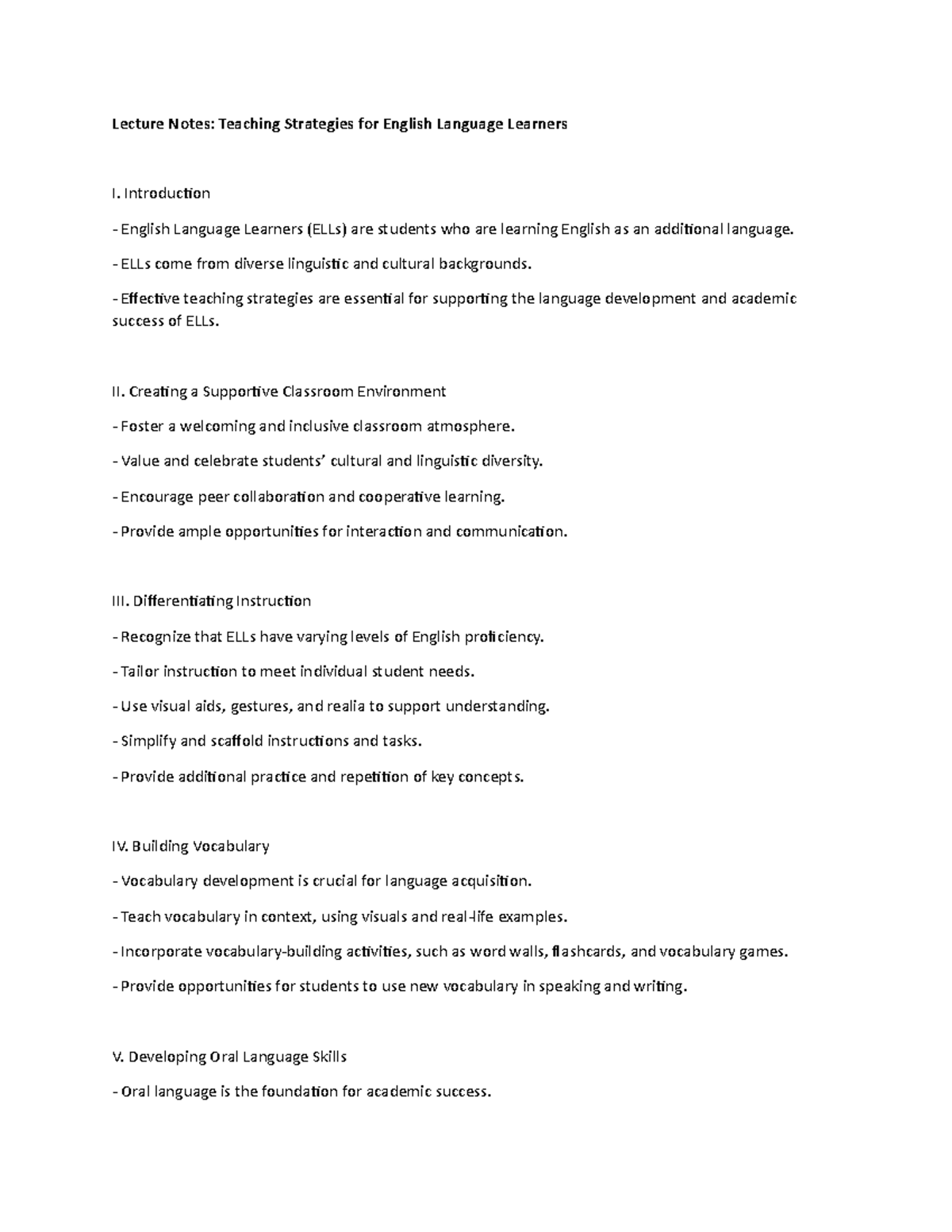 Lecture Notes: Teaching Strategies for English Language Learners ...
