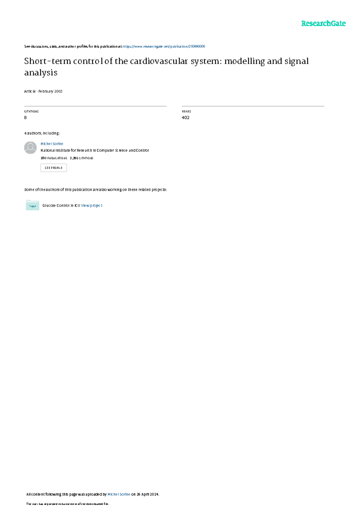Short-term control of the cardiovascular system mo - See discussions ...