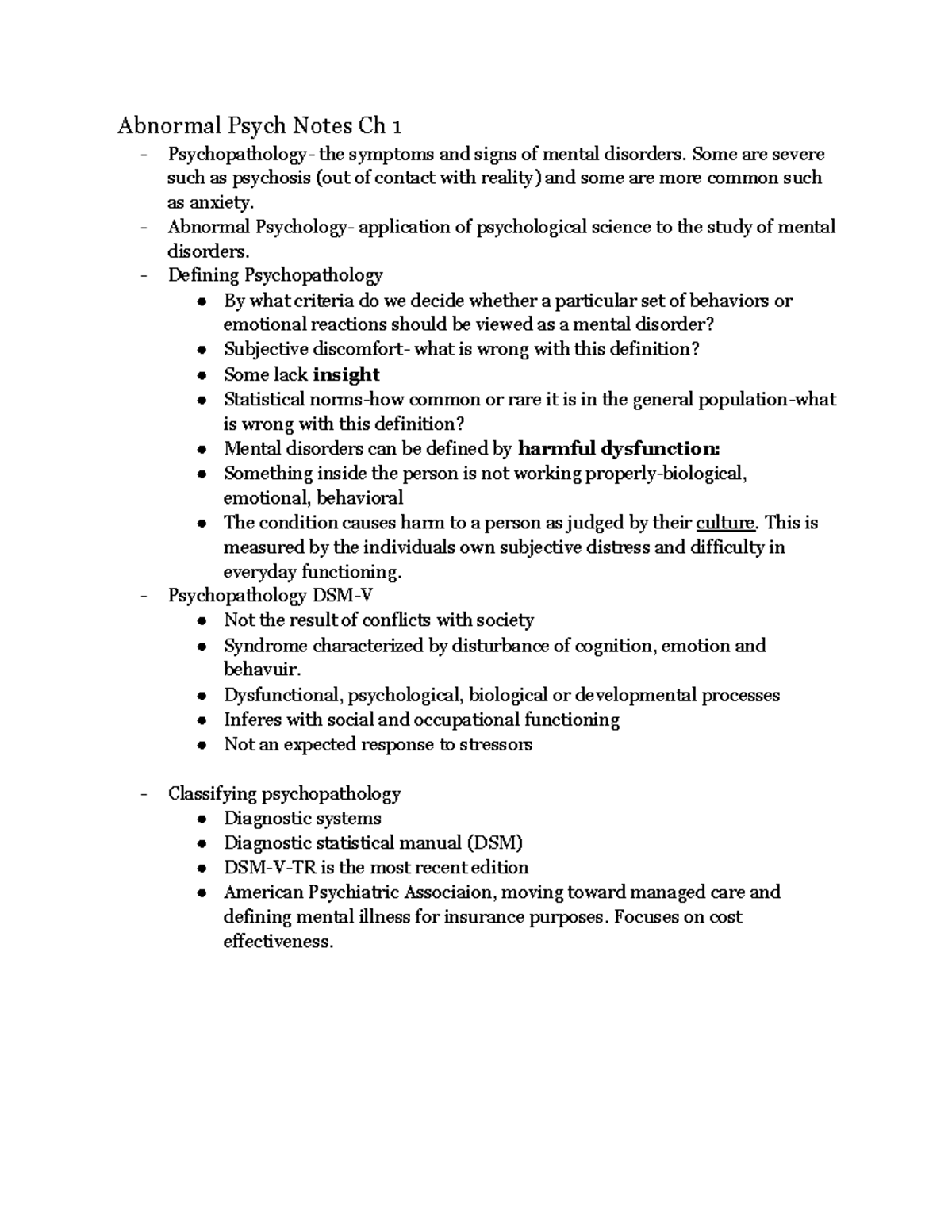 Abnormal Psych Notes Ch 1+2 - 21:830:363 - Studocu