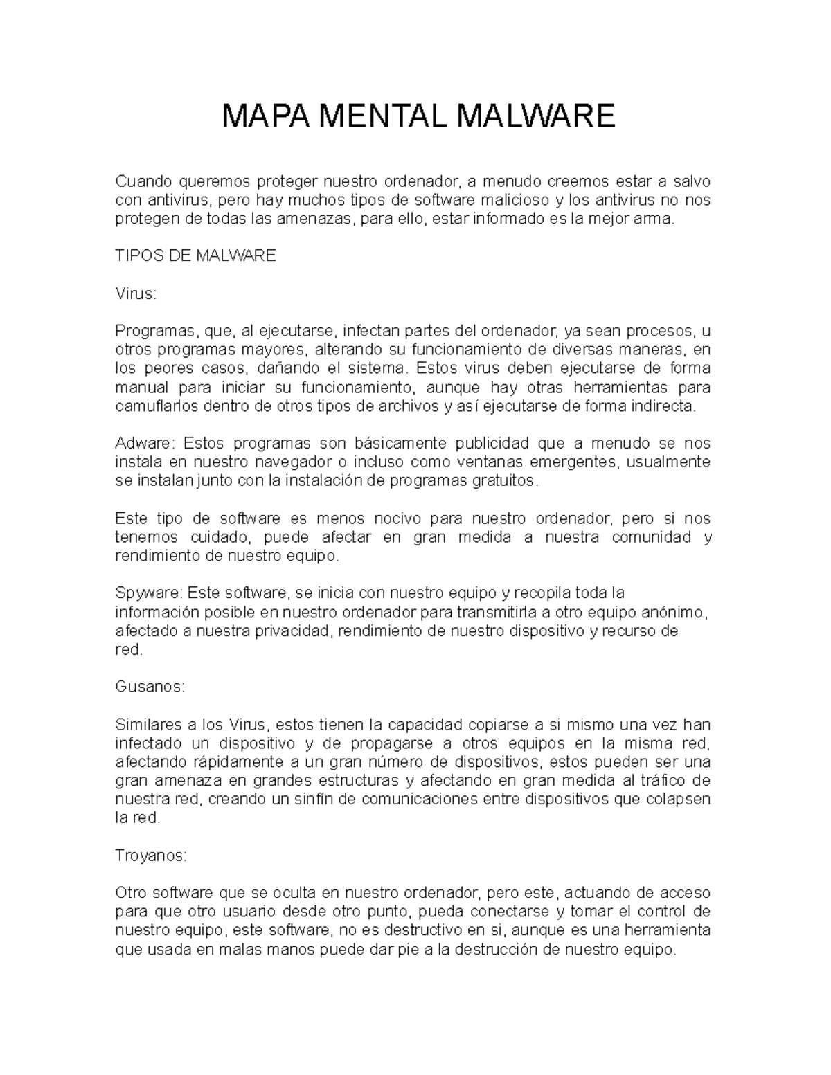 MAPA Mental Malware - MAPA MENTAL MALWARE Cuando queremos proteger nuestro ordenador, a menudo ...