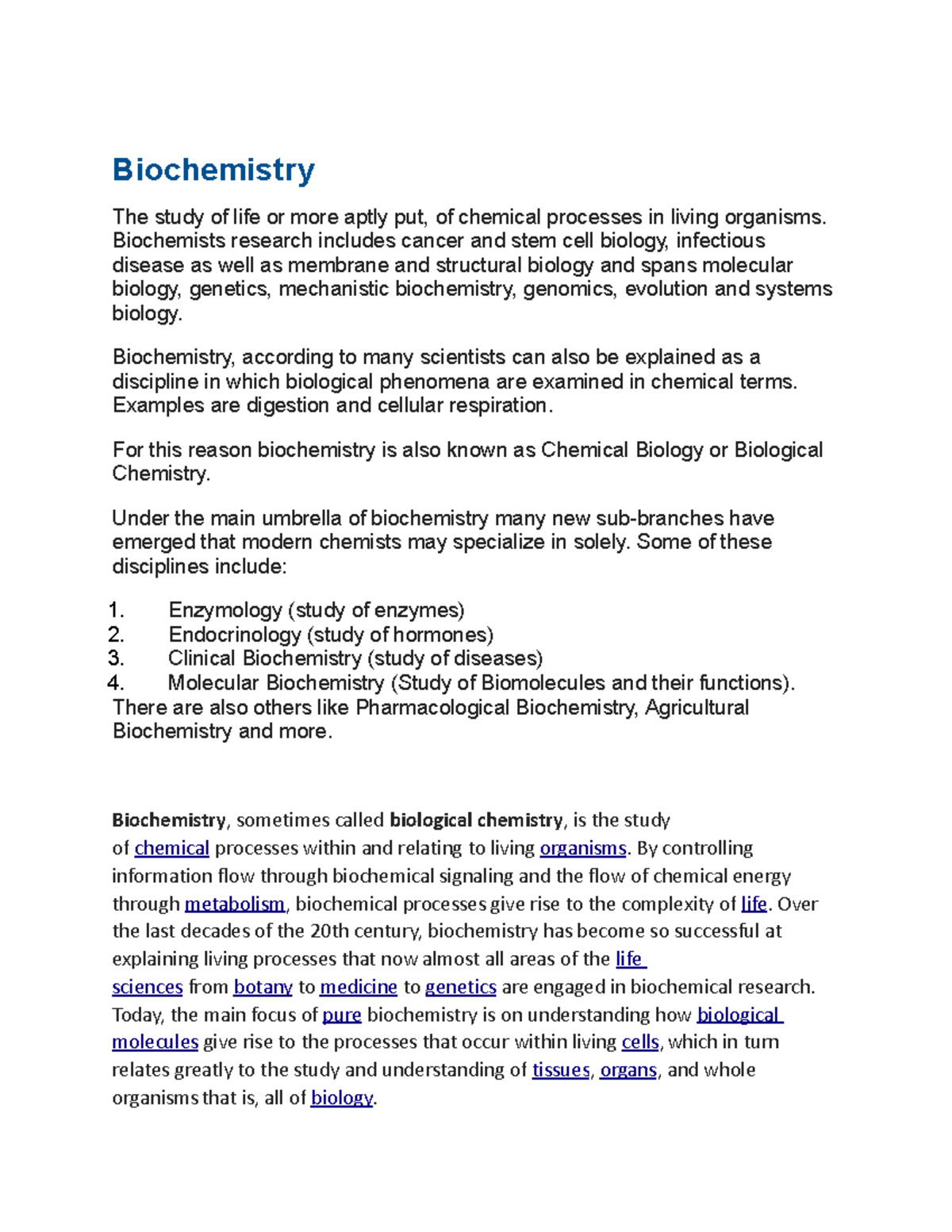 319715647-Biochemistry - Biochemistry The study of life or more aptly ...