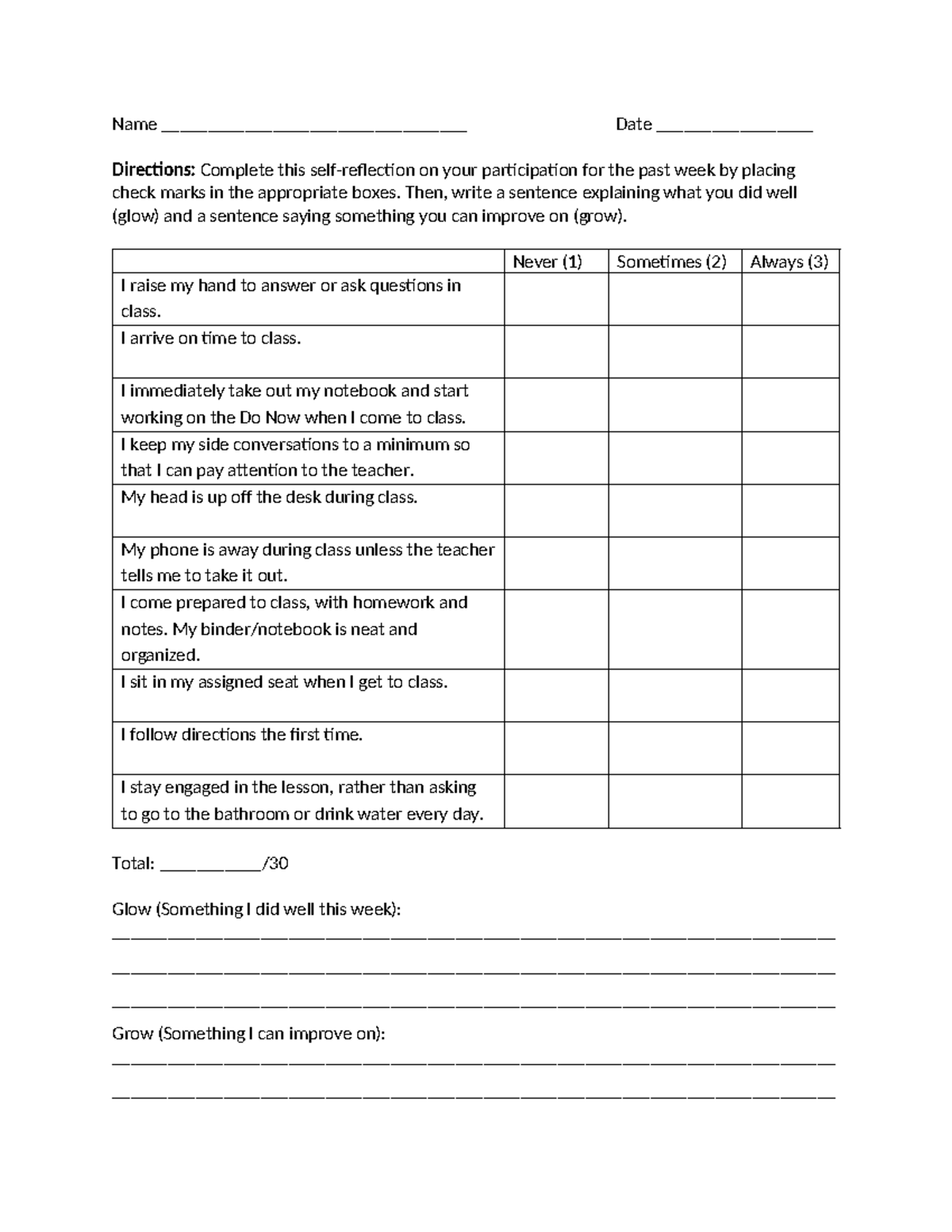 Self Reflection Participation Rubric-1 - Directions: Complete this self ...