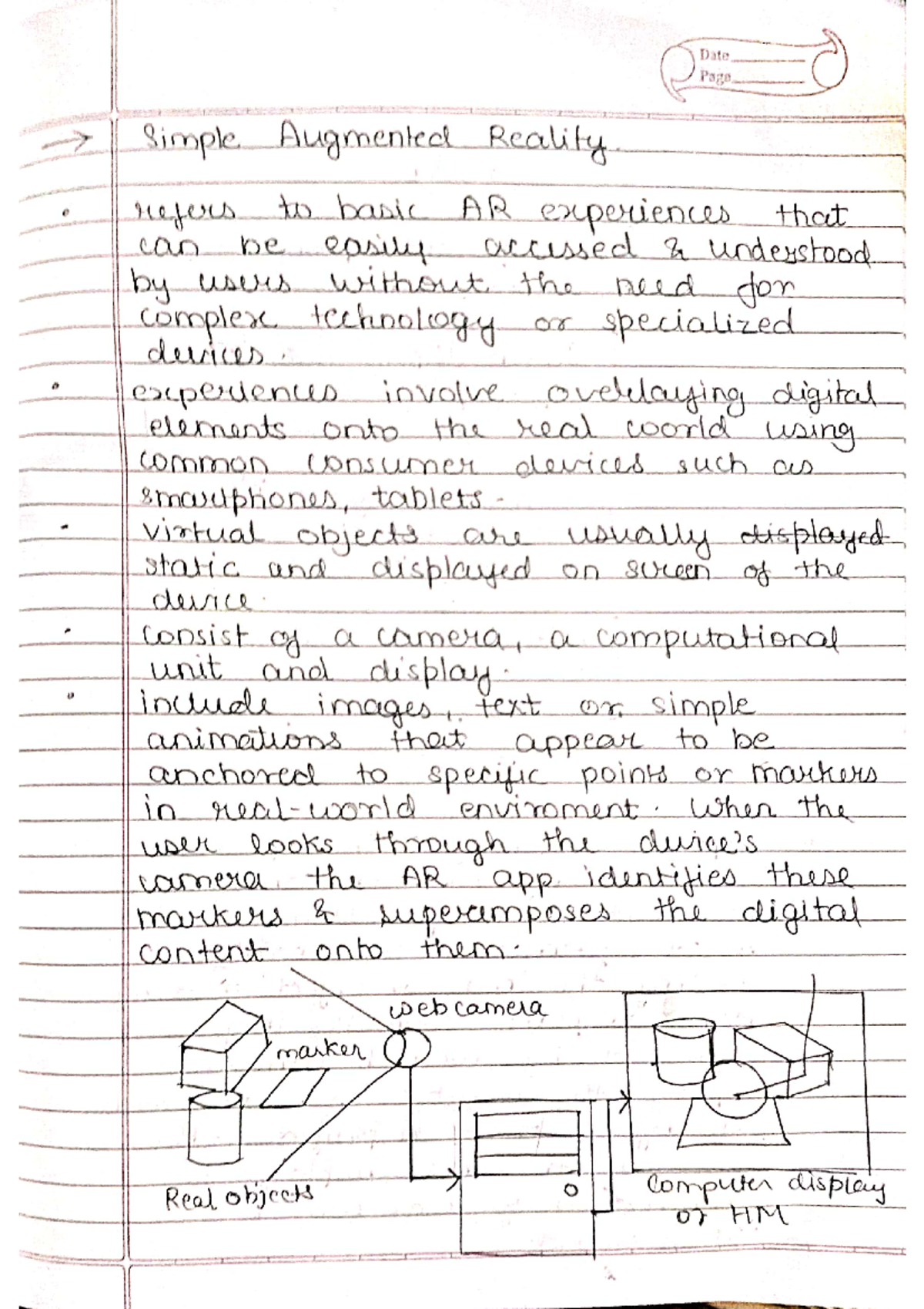 Arvr 5 - Arvr notes - Date Page Simple Augmented Reality refers to ...