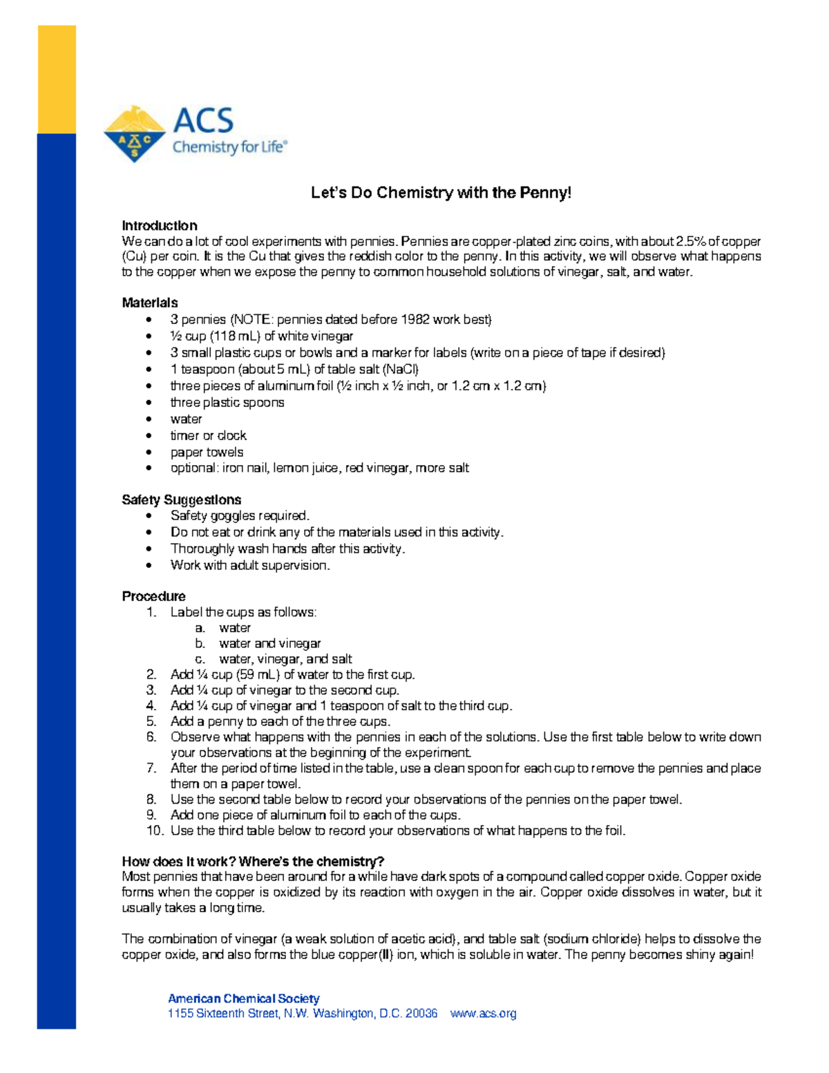 Let's do chemistry with the penny - American Chemical Society 1155 ...