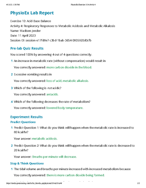 Physio Ex Exercise 6 Activity 1 - PhysioEx Lab Report Exercise 6: Cardiovascular Physiology ...