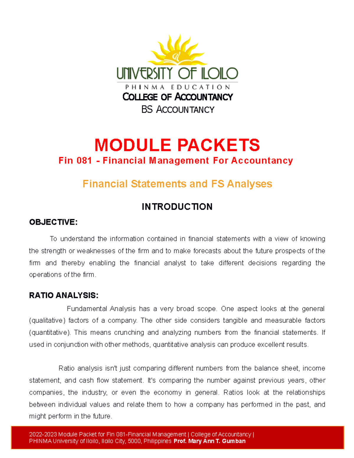 Fin081-Financial-Ratios - BS ACCOUNTANCY MODULE PACKETS Fin 081 ...