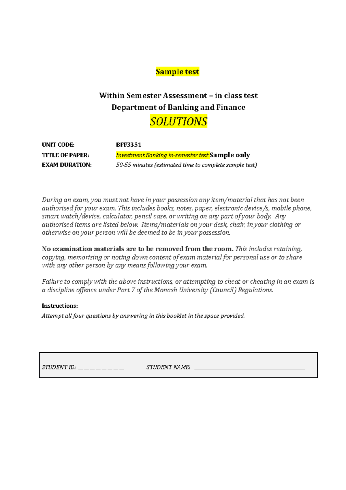 Sample solutions for Mid Sem Test - Sample test Within Semester ...