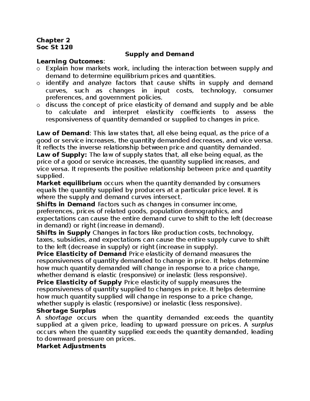chap 1 & 2 microeconomics - Chapter 2 Soc St 128 Supply and Demand ...