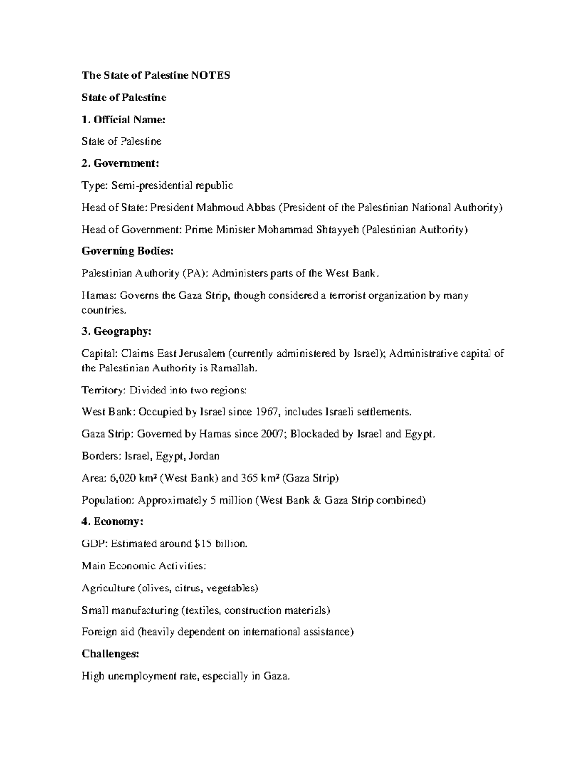 State of Palestine Notes - The State of Palestine NOTES State of ...