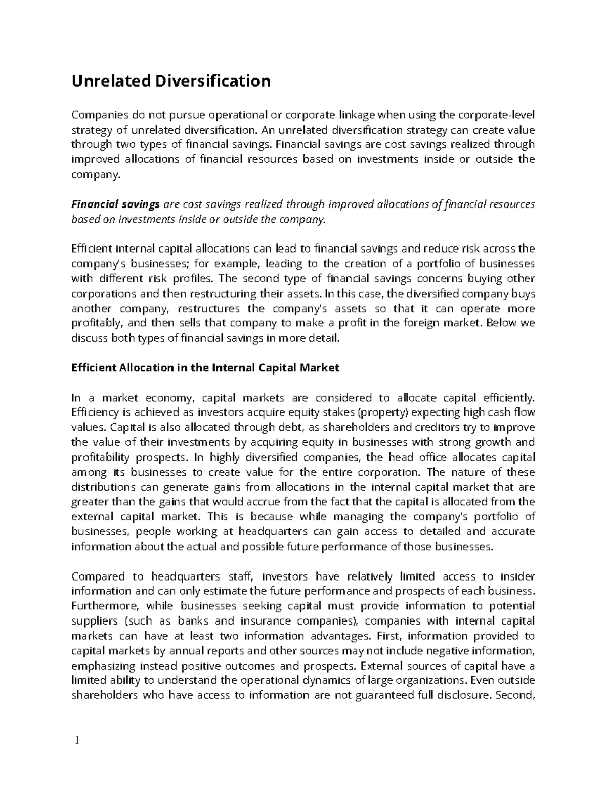 Unrelated Diversification. - An unrelated diversification strategy can ...