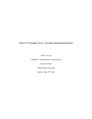 COMM277 Week 3 CCC Template 1 - Week 3 CCC Template: Part 3 – Enacting ...