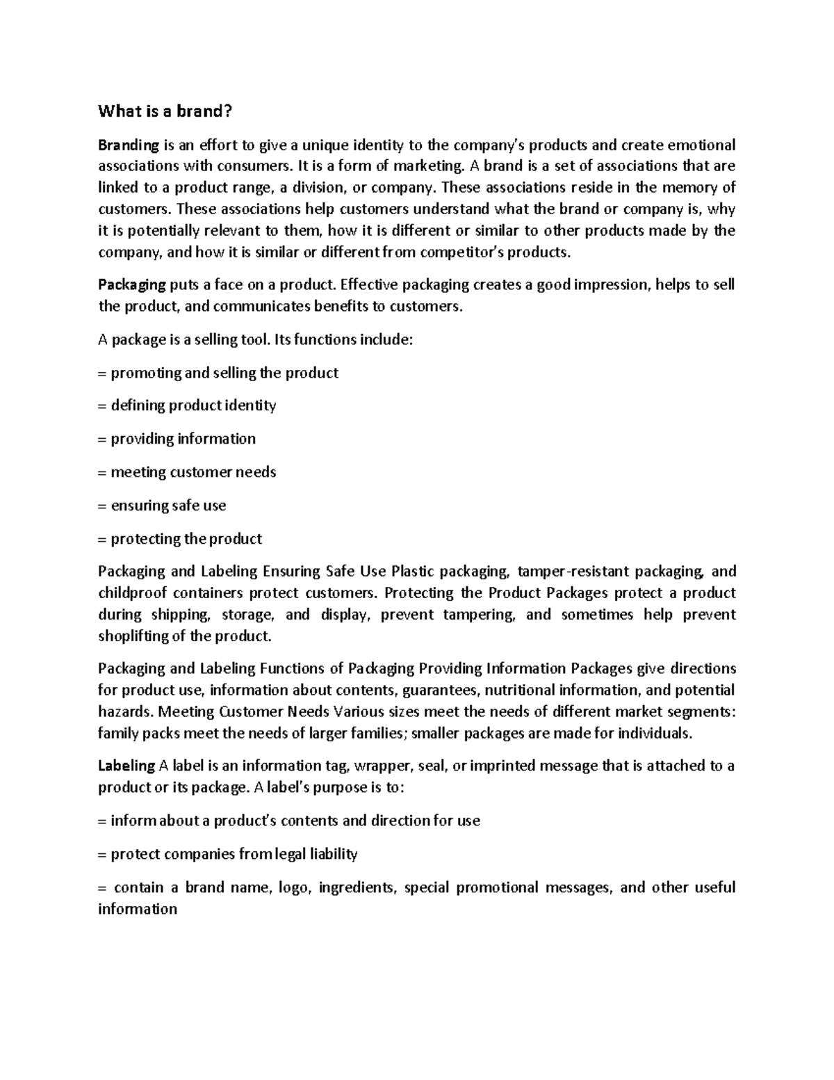 Branding - Notes - What is a brand? Branding is an effort to give a ...