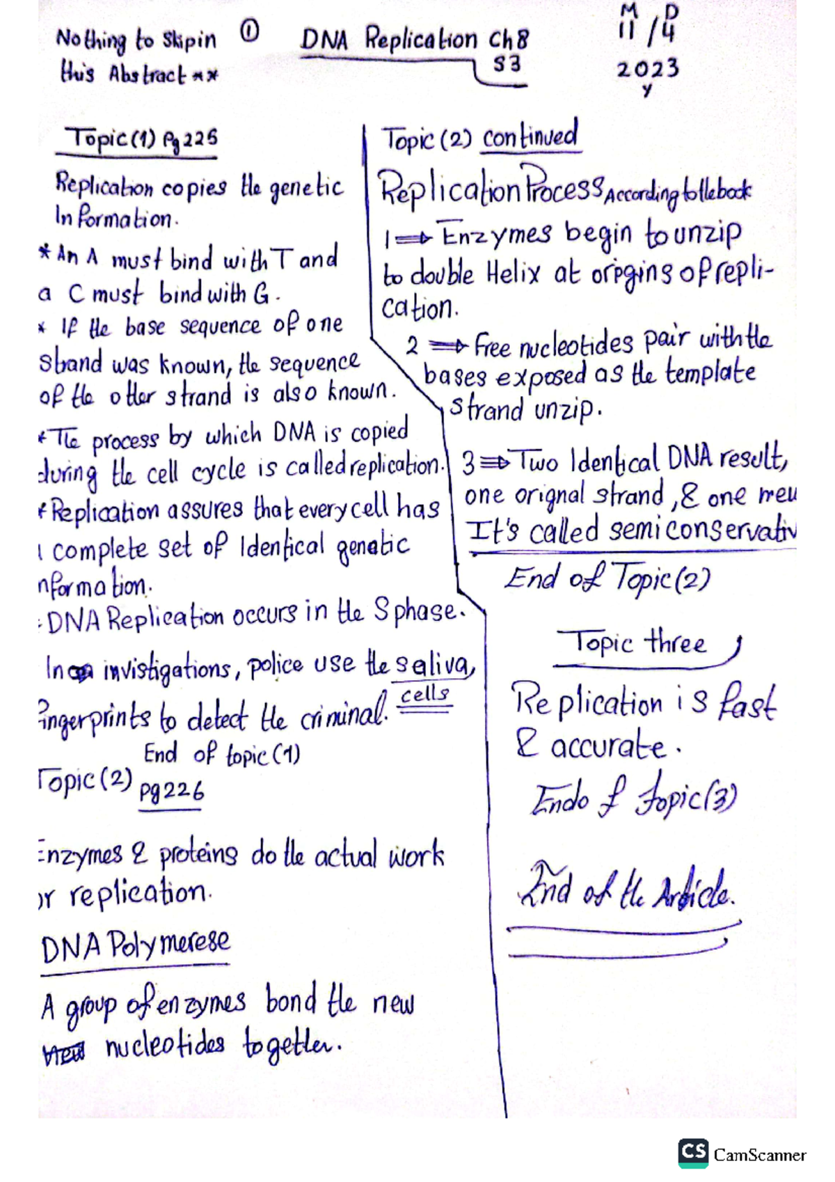 DNA Replication Chapter 8 Section 3 Contains 2 Topics Summariezed - M ...