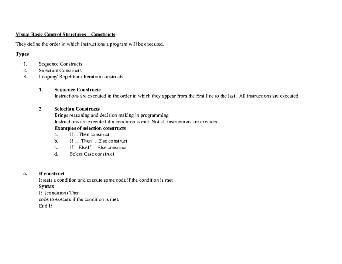 Vb Control Structures Programs And Assignment Copy Visual Basic