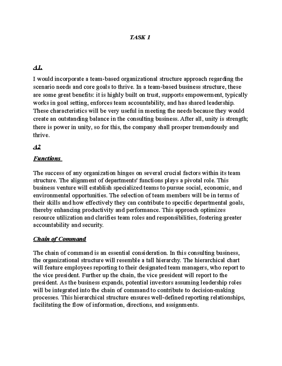 Business Structures and Legal Environment (D078) Task 1 - TASK 1 A1. I ...