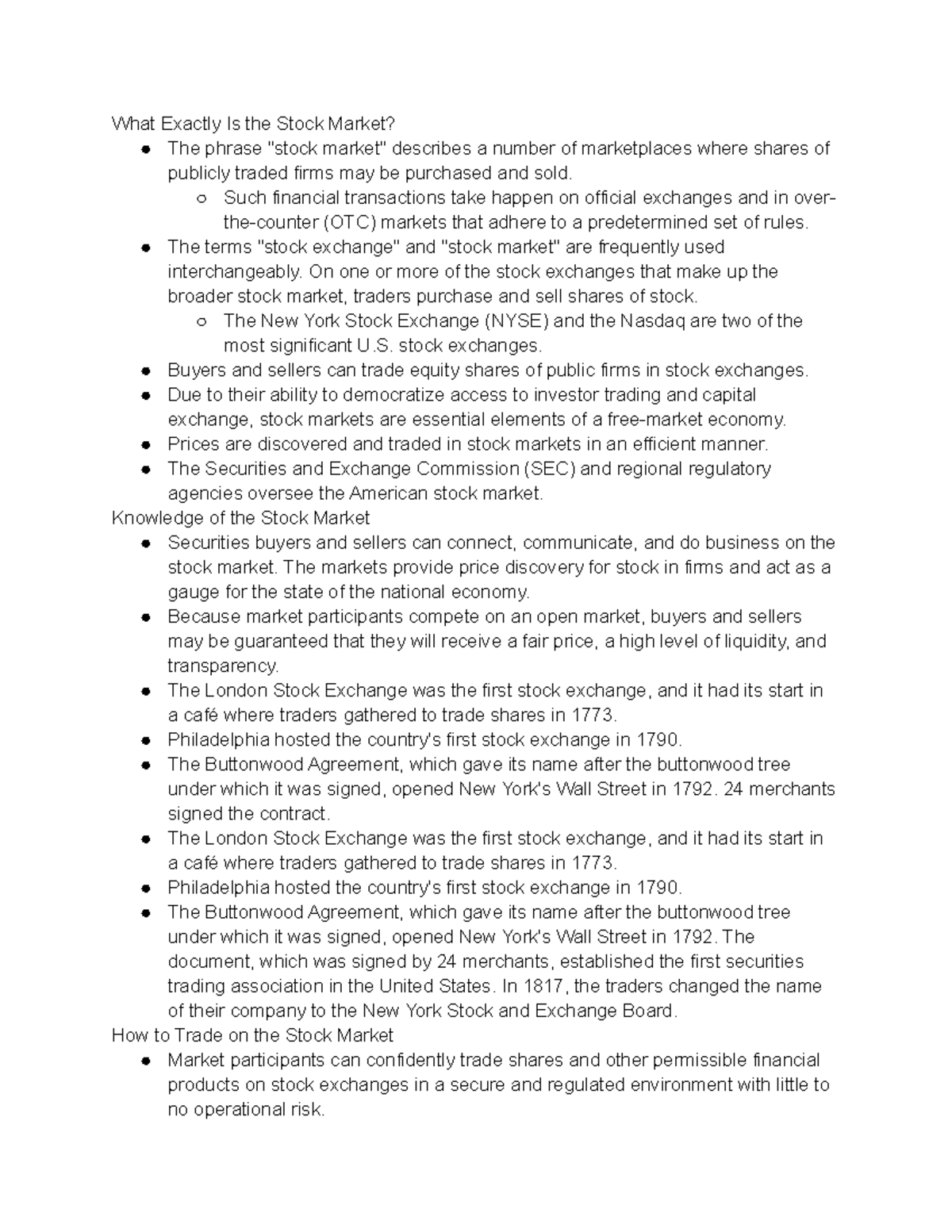 Stock Market - Lecture notes from class - What Exactly Is the Stock ...