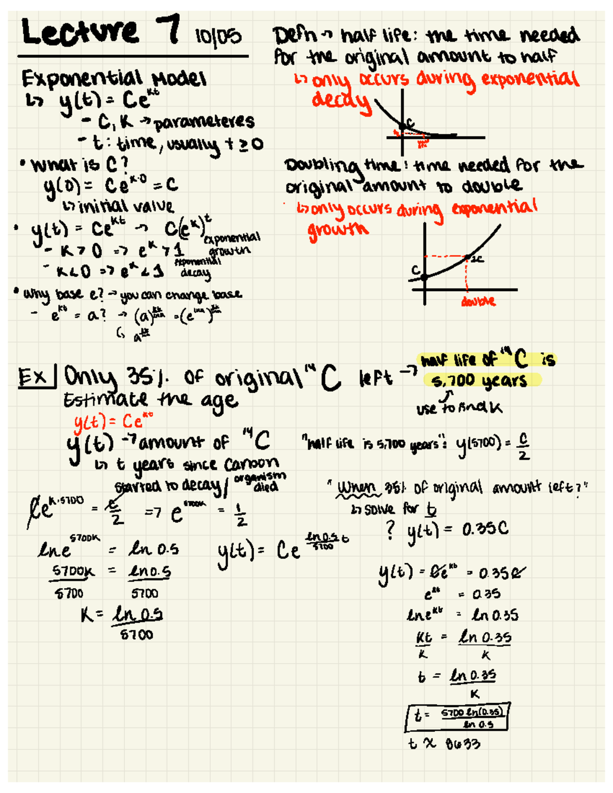 MAT 16B lecture 7-9 - Lecture 7 10105 Defn -7 half life: the time ...
