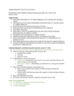 Oncology HOUR 13 Notes- Updated - MEDICAL INTERVENTIONS FOR CANCER CARE ...