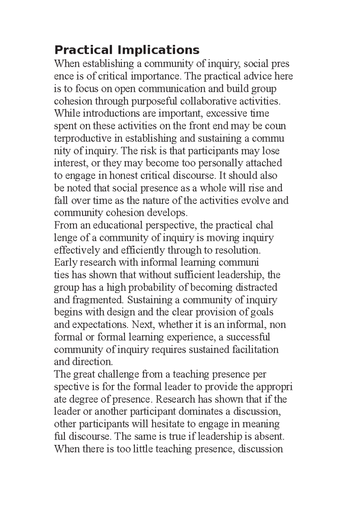 Practical Implications - Practical Implications When establishing a ...