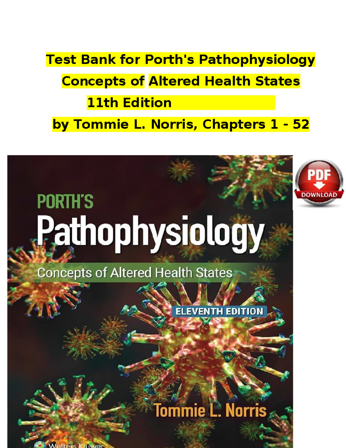 Porth s pathophysiology concepts of altered health 10th edition norris ...