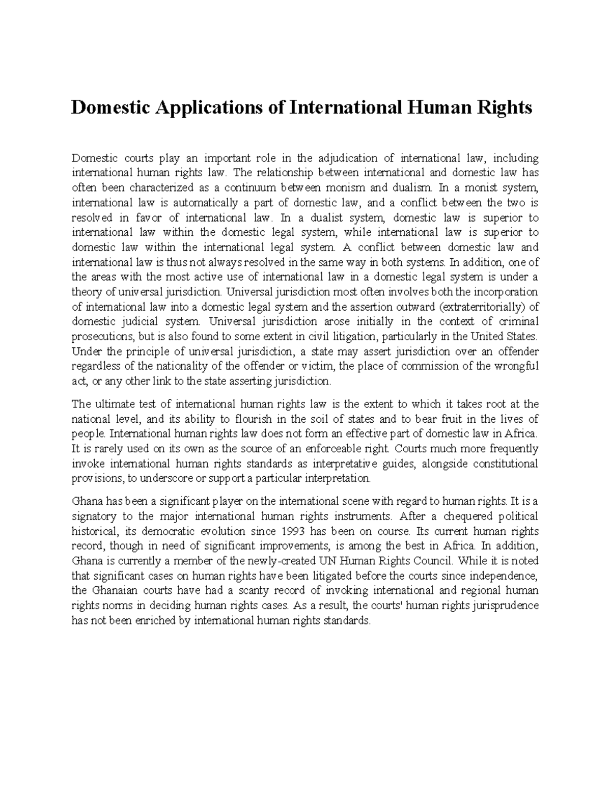 Domestic Applications of International Human Rights - The relationship ...