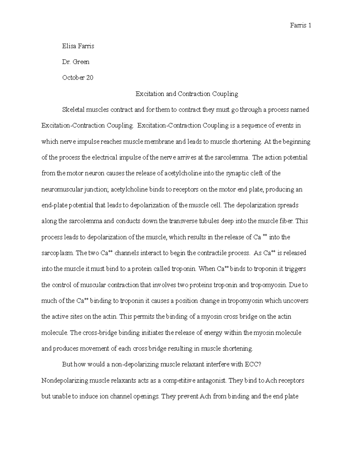Essay 2 Ex Phys - Farris 1 Elisa Farris Dr. Green October 20 Excitation ...